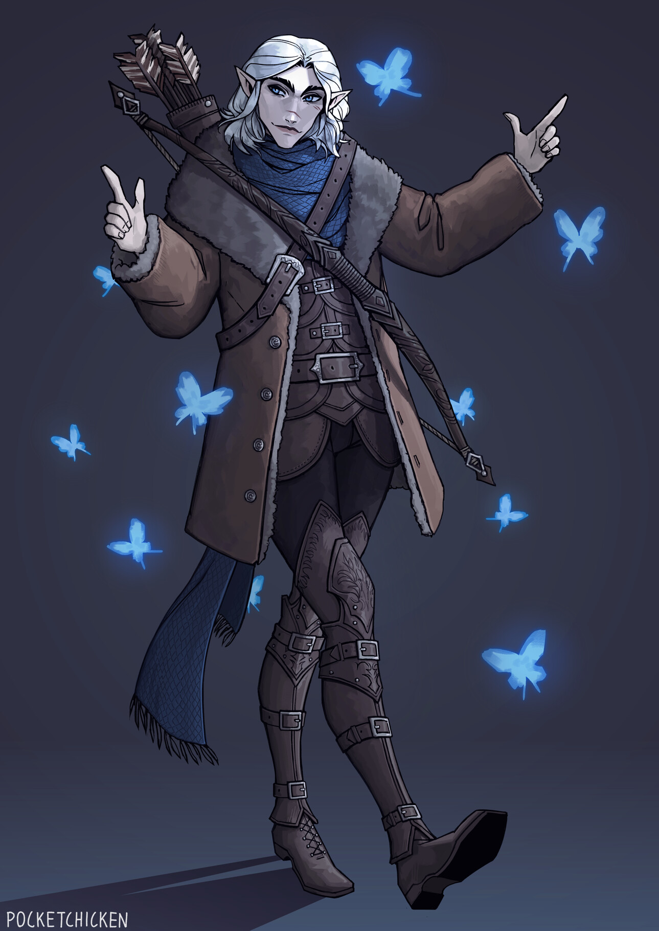 ArtStation - Blue butterflies, DnD character commission