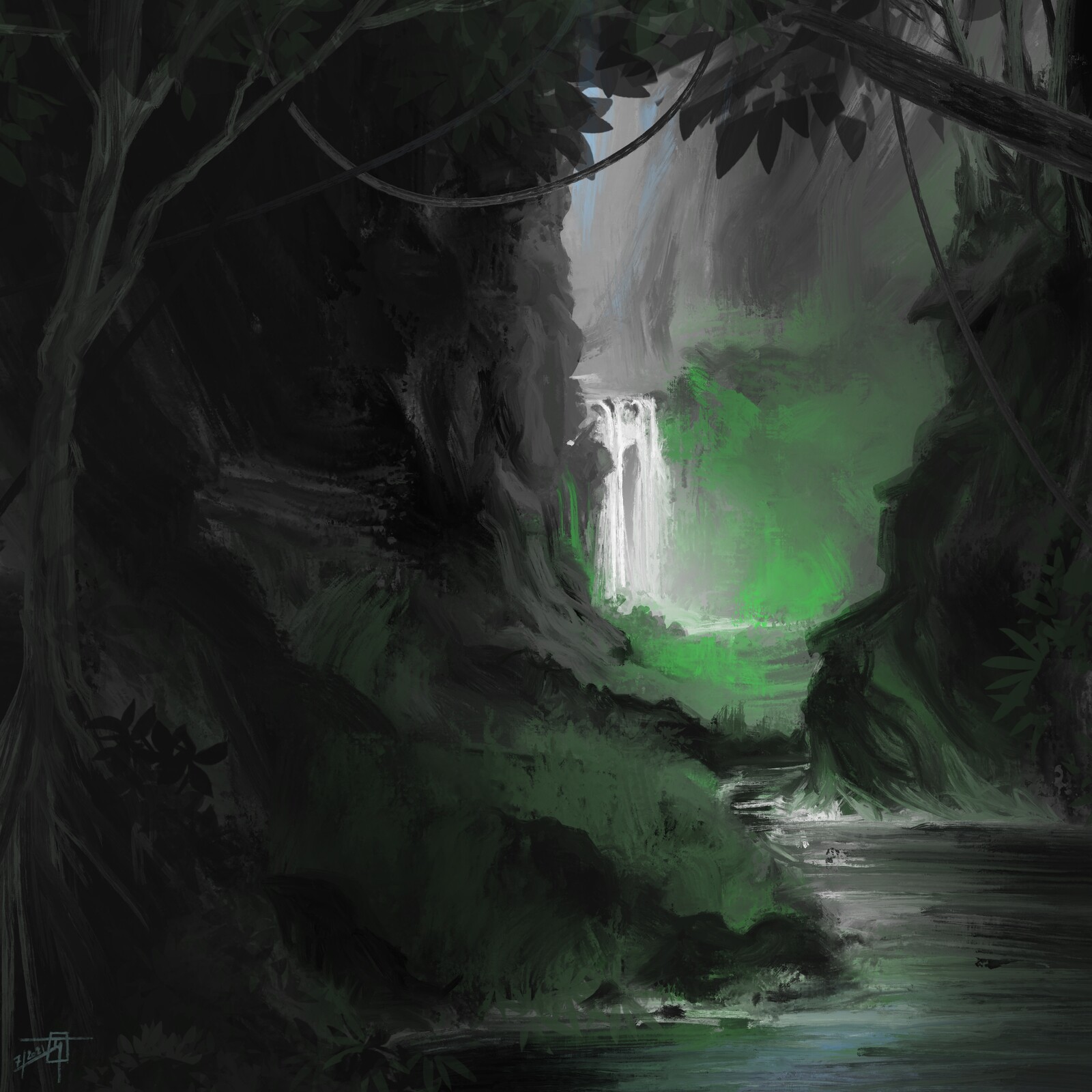 Thomas Jeanne - jungle exploration : a waterfall on dark stone + timelapse