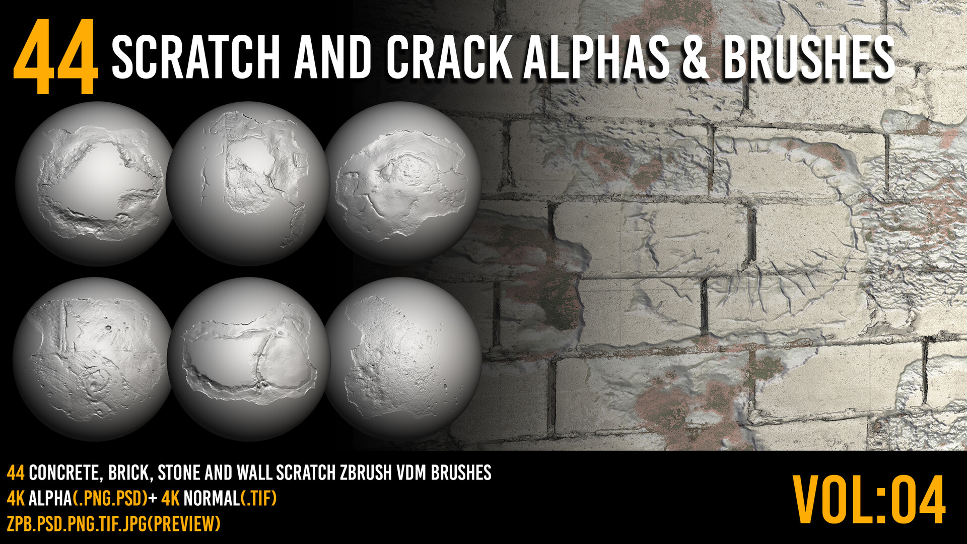 ArtStation - 44 Zbrush Scratch And Crack Alphas + VDM brushes+ 4k alpha ...