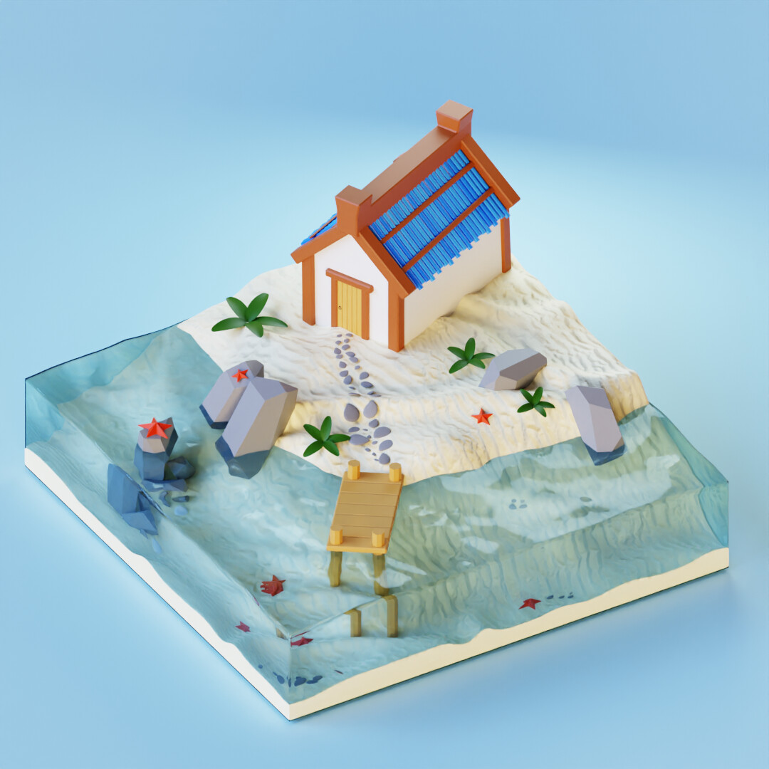 ArtStation - stylized house with ocean