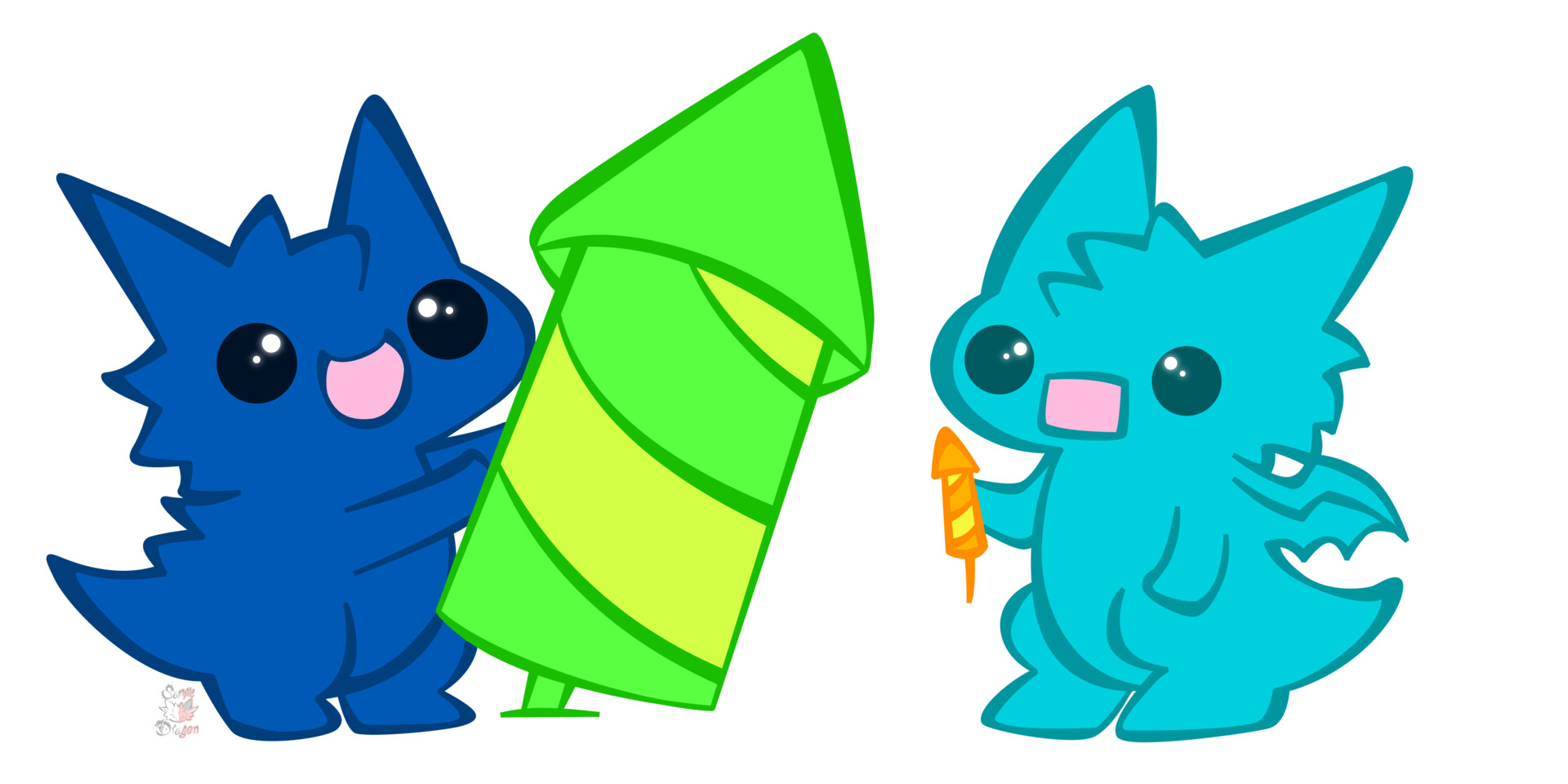 ArtStation - Happy New Year Rocket Dragons Coloring Page Free2Use