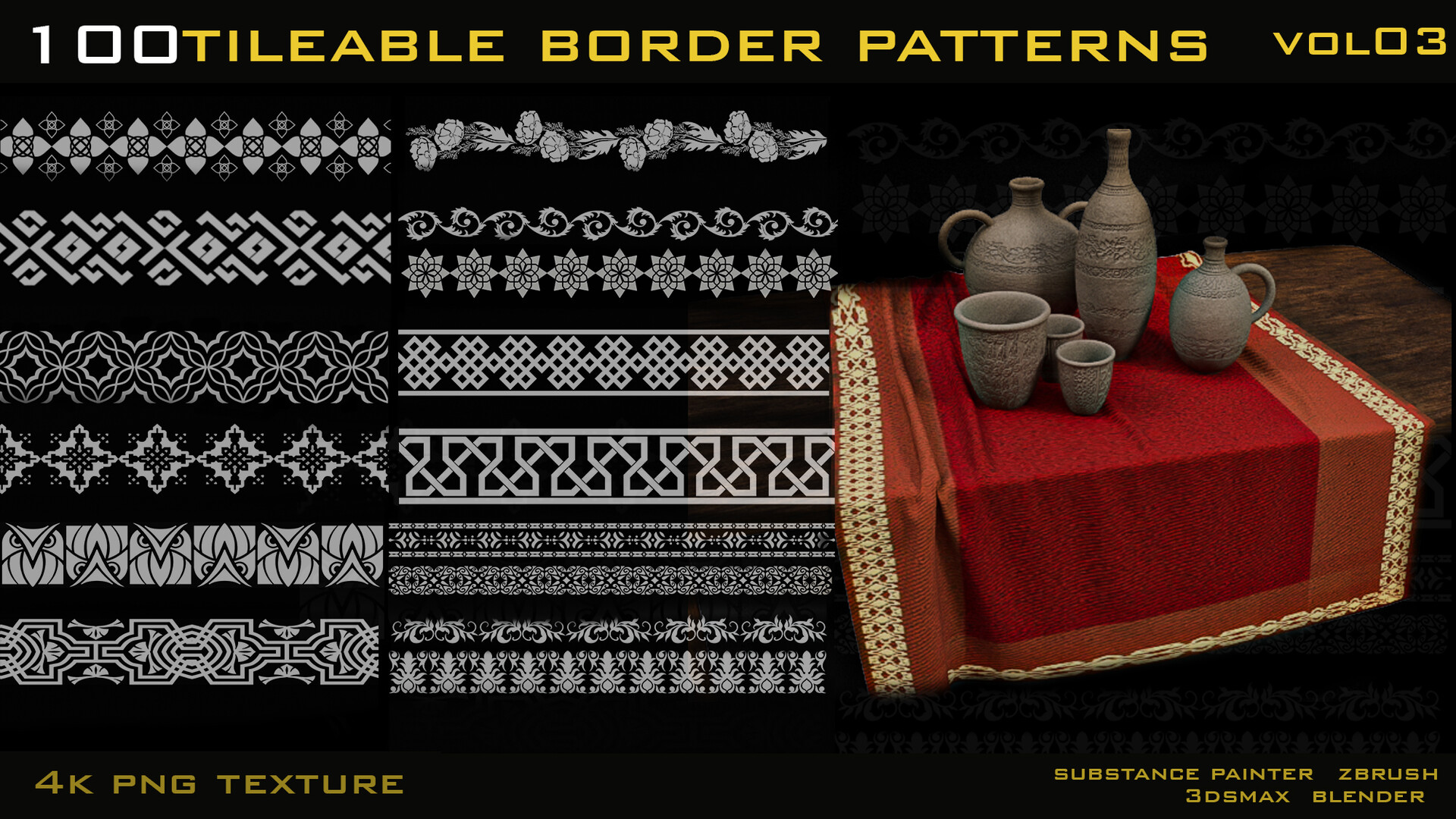 ArtStation - 100 tileable border patterns-4k png texture