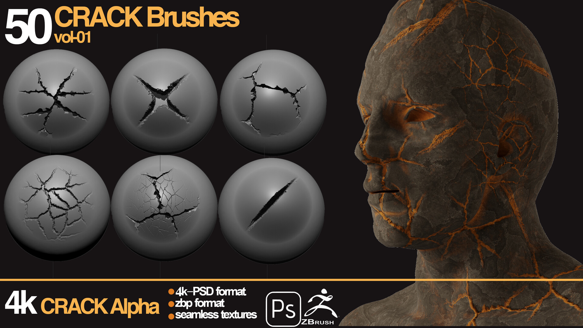 ArtStation - 50 crack alpha and brushes (vol 01 )