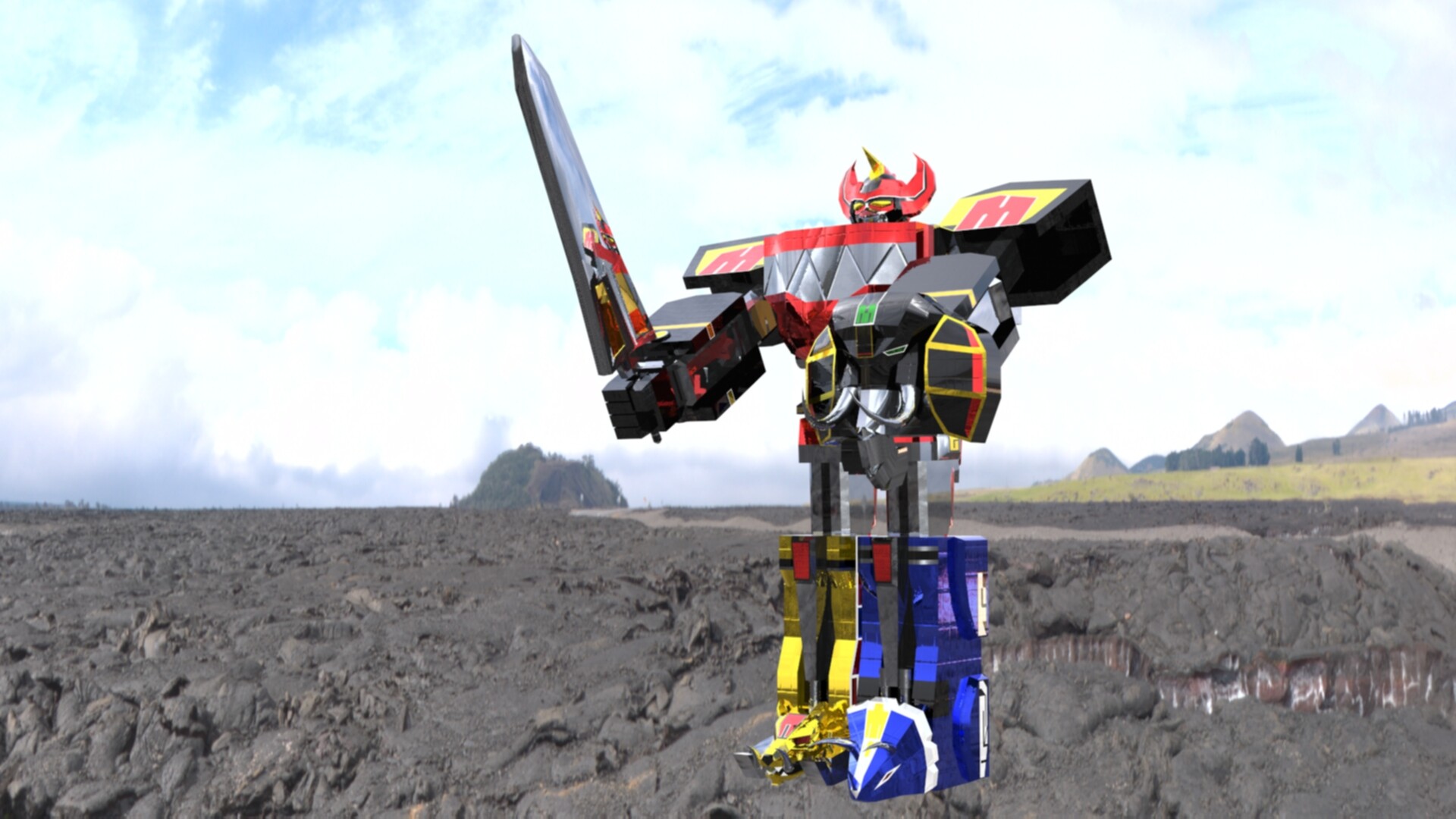 ArtStation - Dino Megazord / Daizyuzin w/ Mastodon Shield and Power Sword