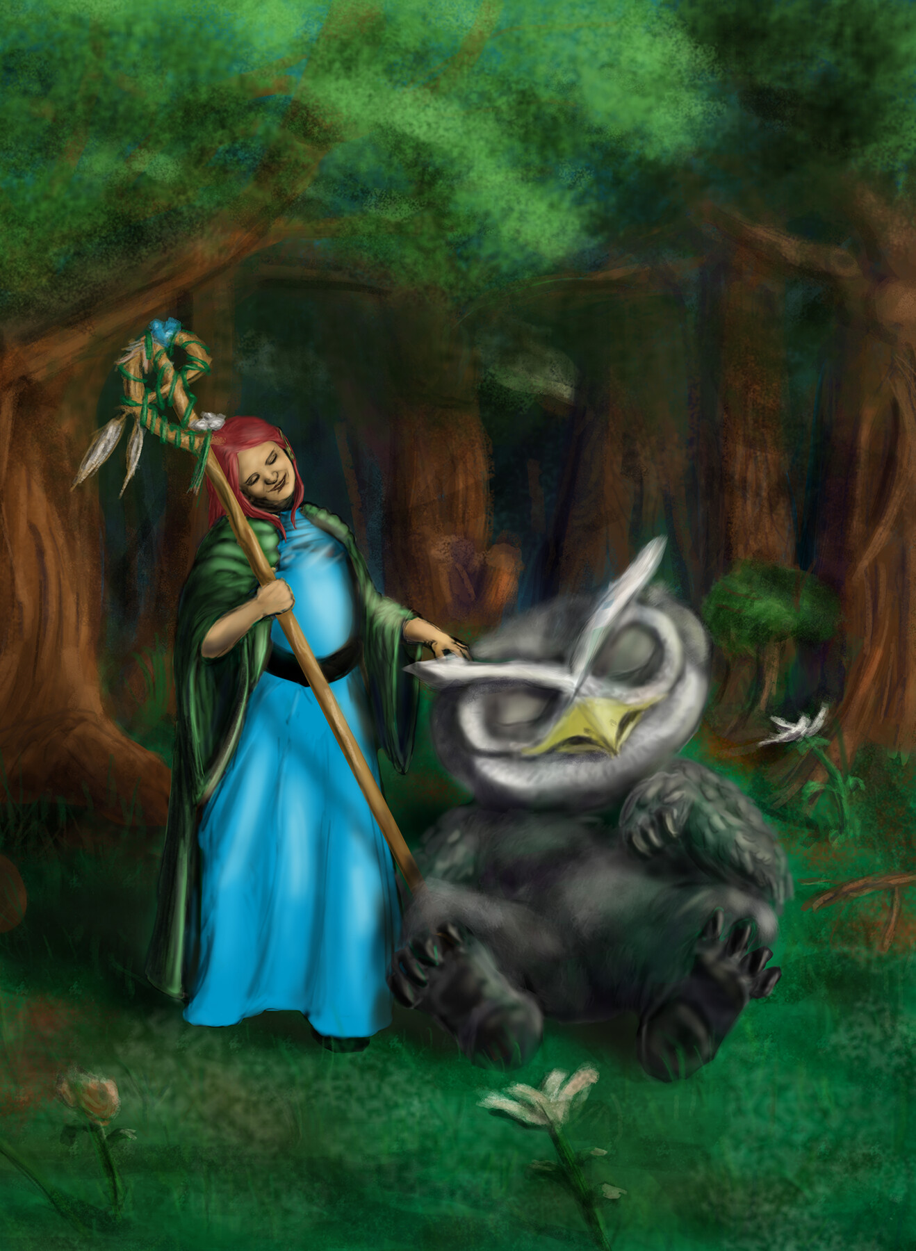 ArtStation - Druid and baby owlbear.