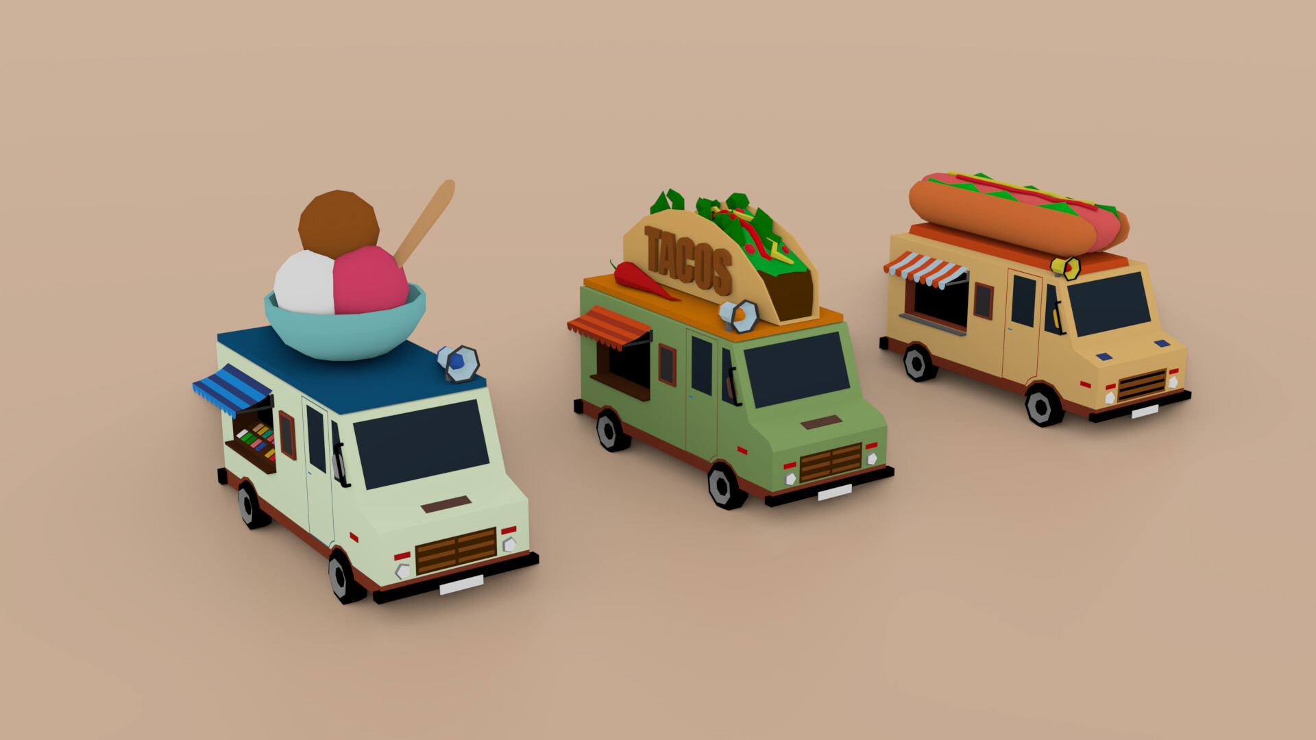 ArtStation - Low Poly Food Trucks