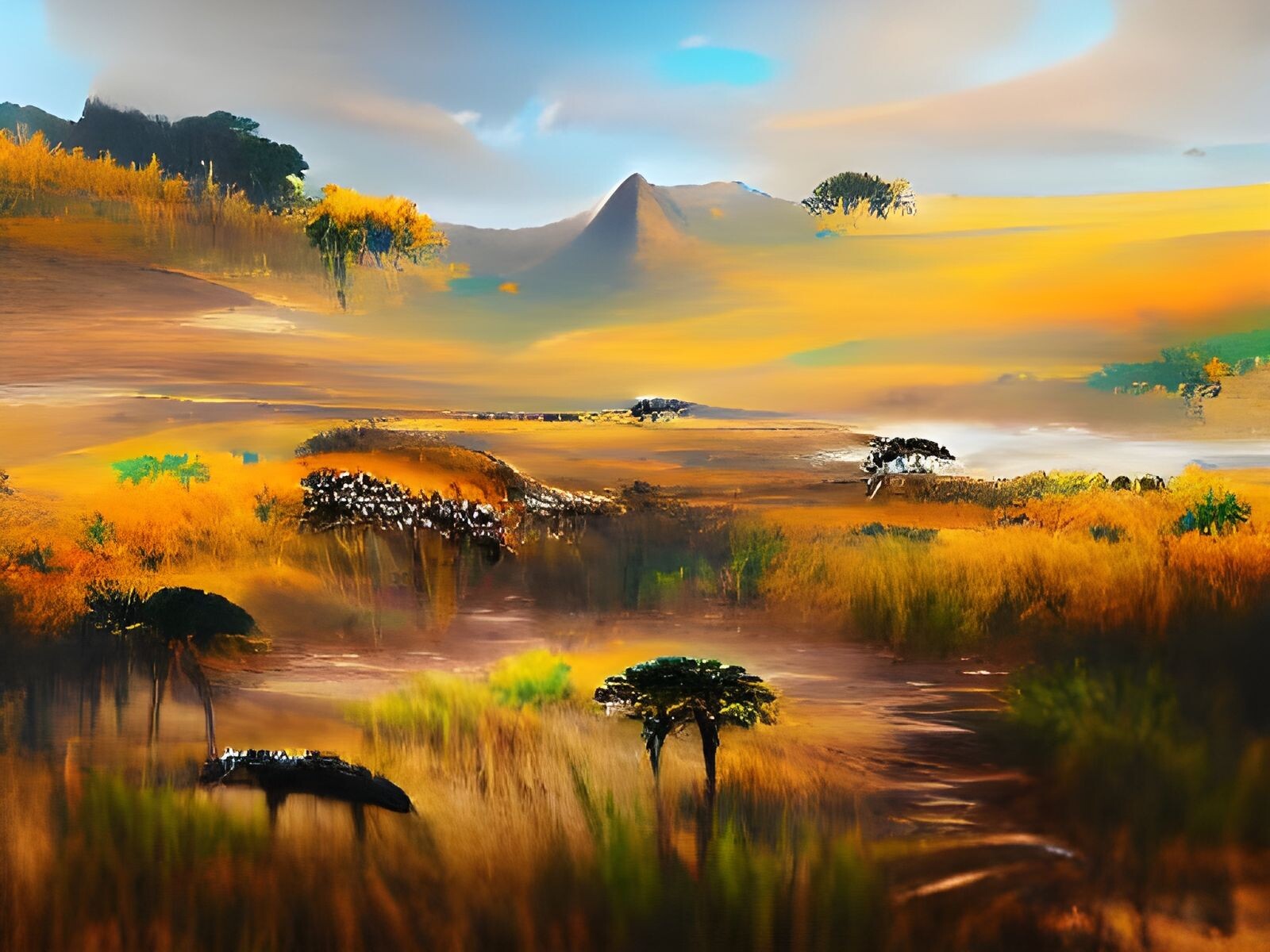 African Safari Landscape Painting