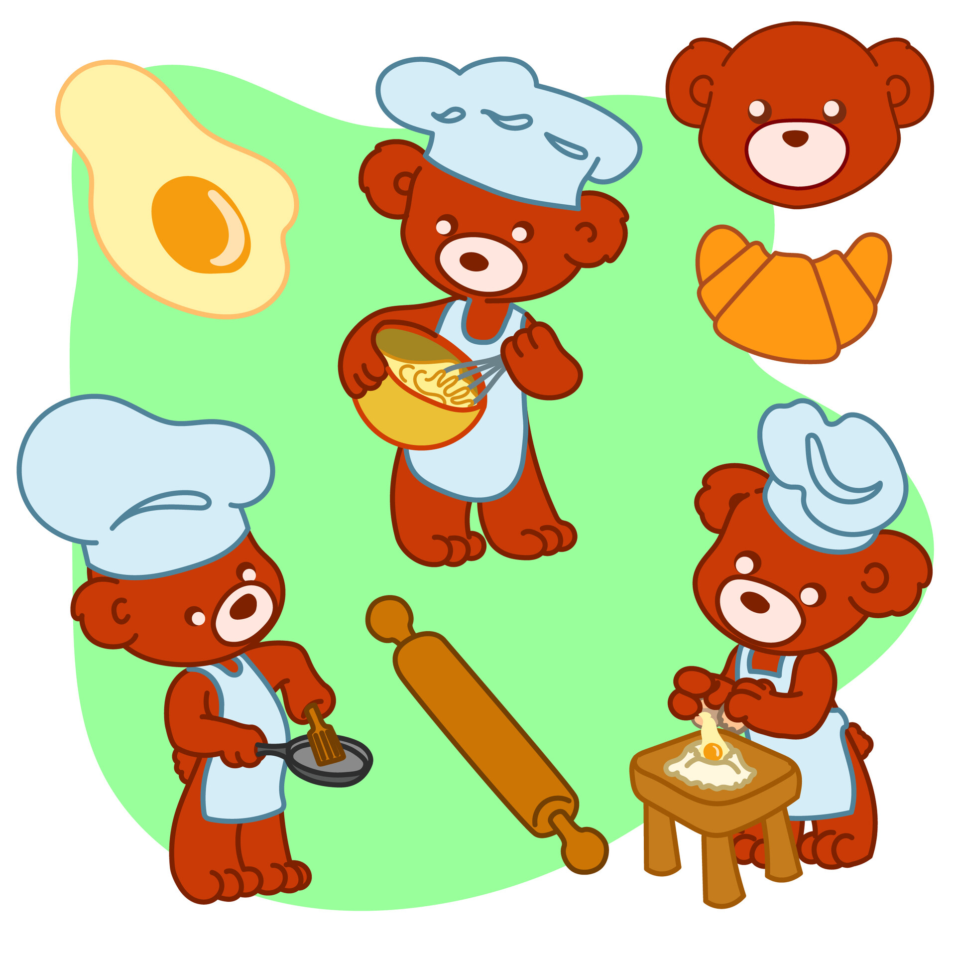 ArtStation - Bears cook set illustration