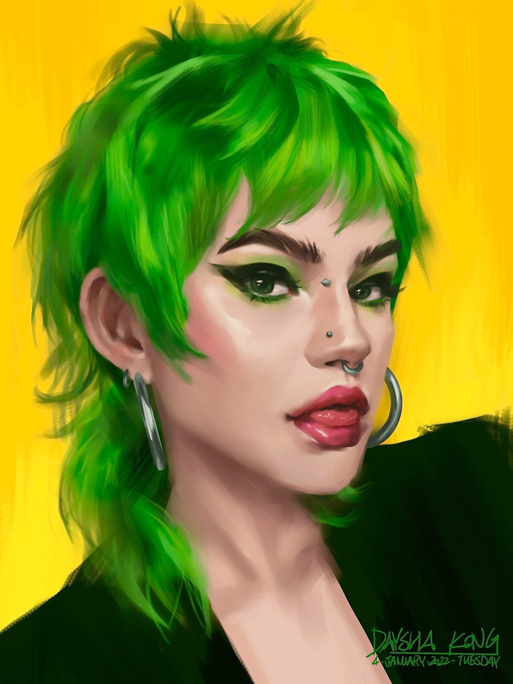 ArtStation - Christmas green girl portrait