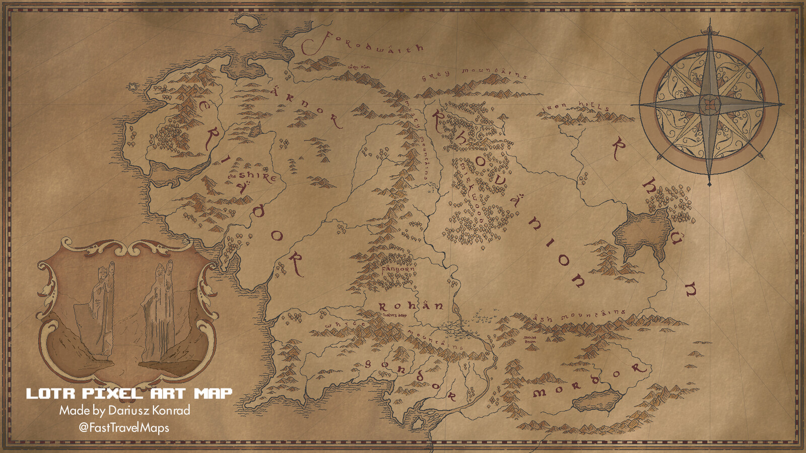 Dariusz Konrad - Pixel Art Map of Middle Earth, Lord of the Rings
