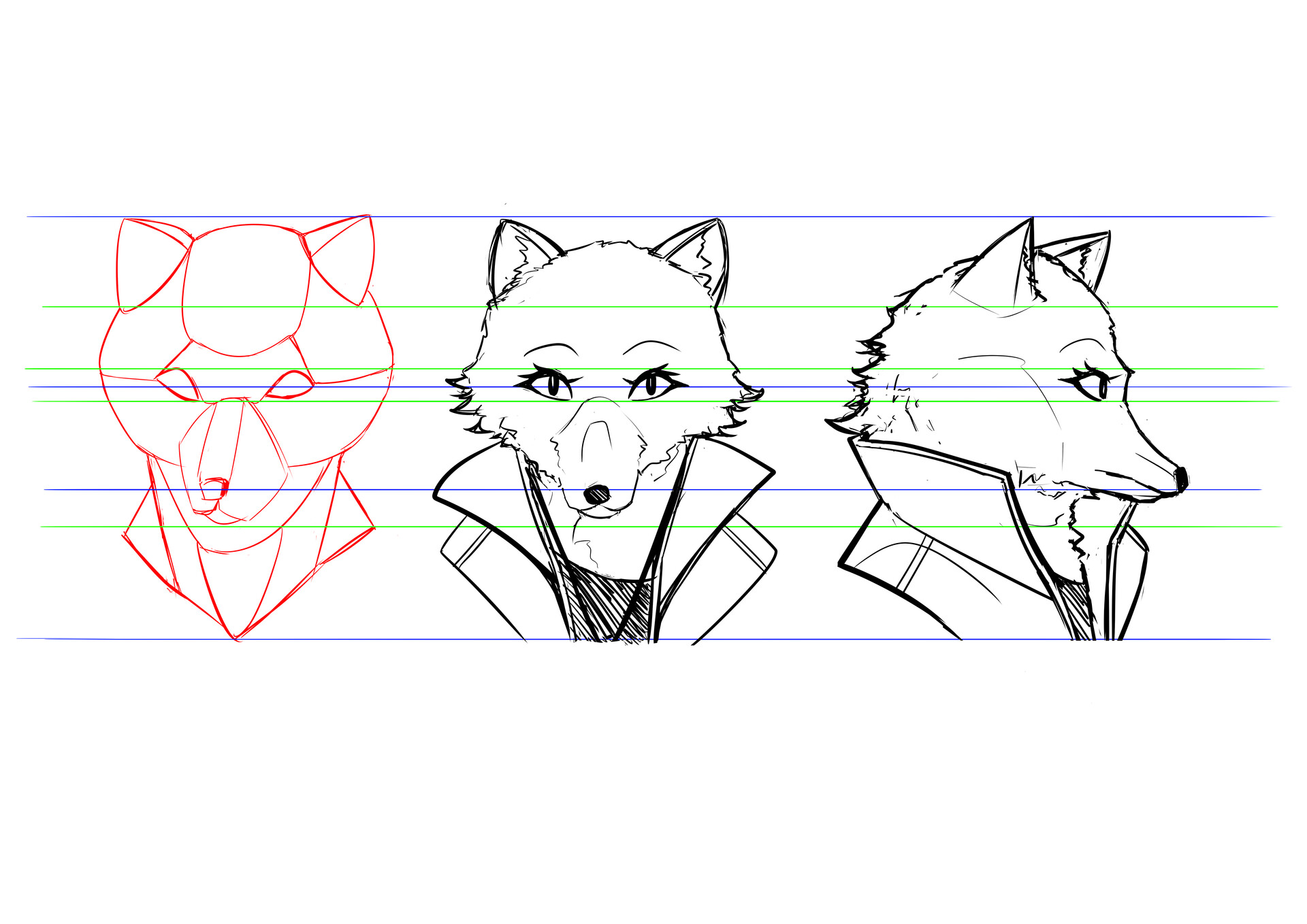 how to draw anthro fox head