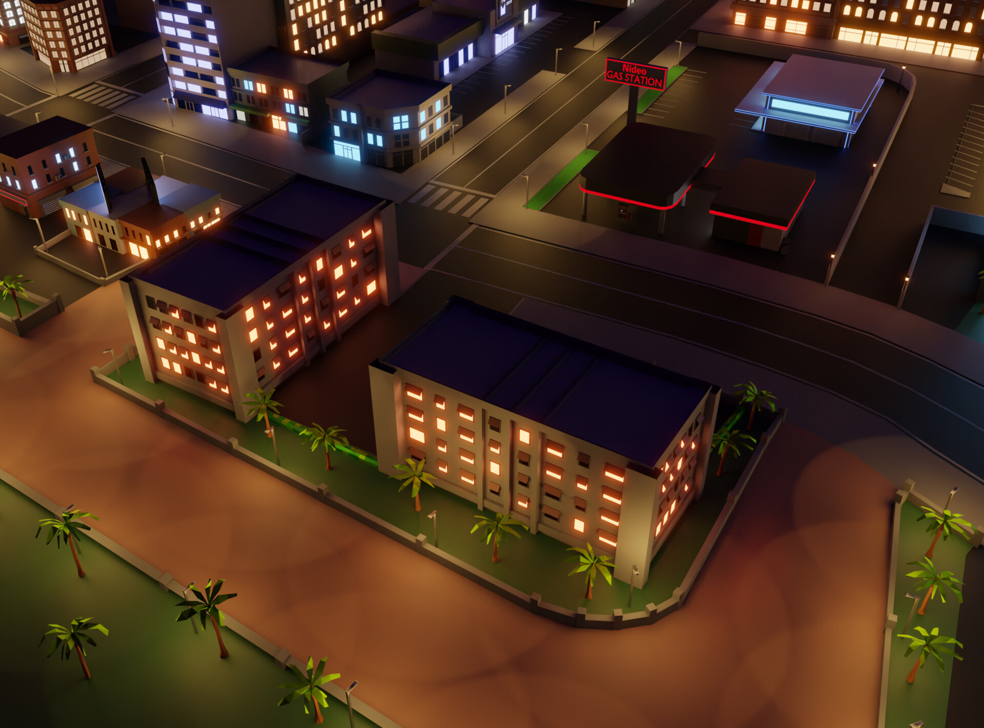 ArtStation - Low Poly Night City - 3