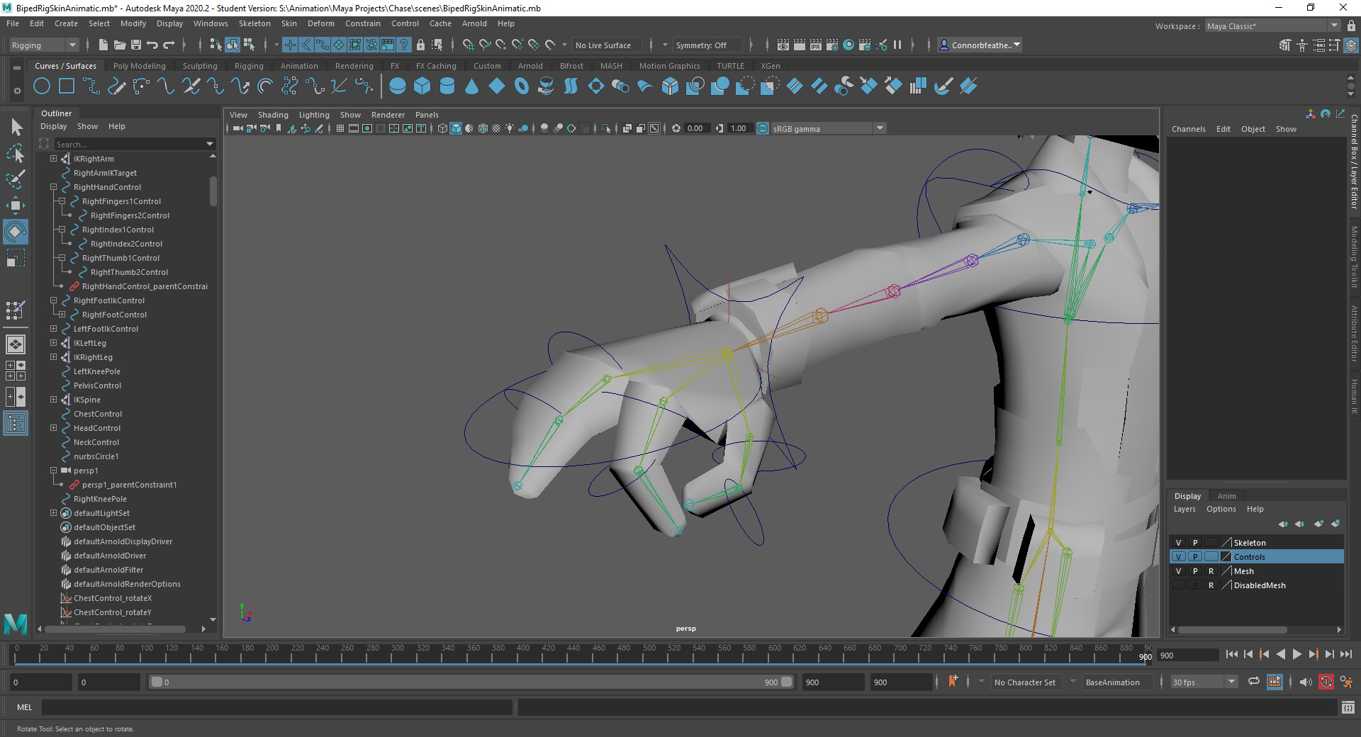 Connor Featherstone - Maya Skeletal Rigging Practice - Clothed Biped