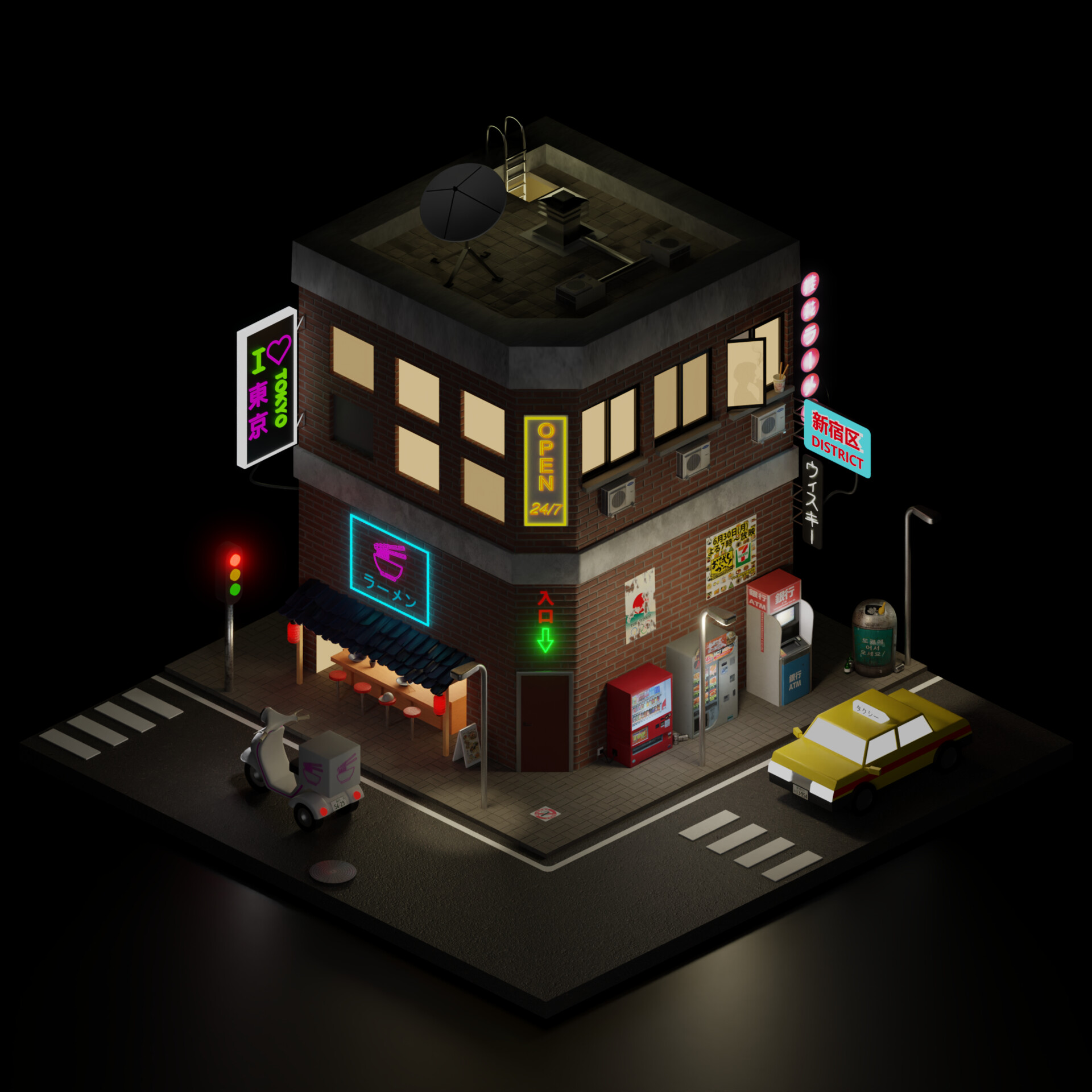 ArtStation - Isometric Tokyo Streetcorner