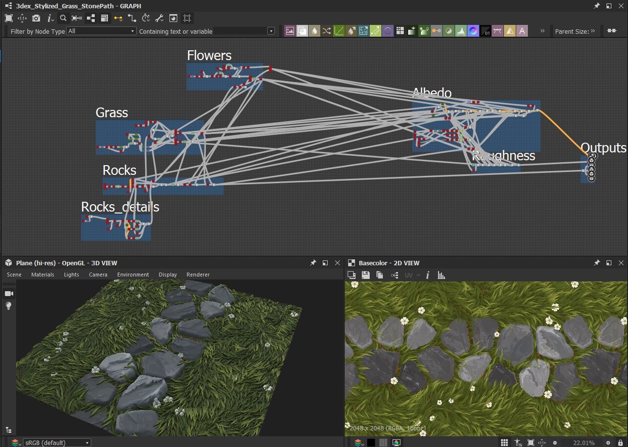 3dExtrude Tutorials - Stylized Grass with Stone Path - Substance Designer