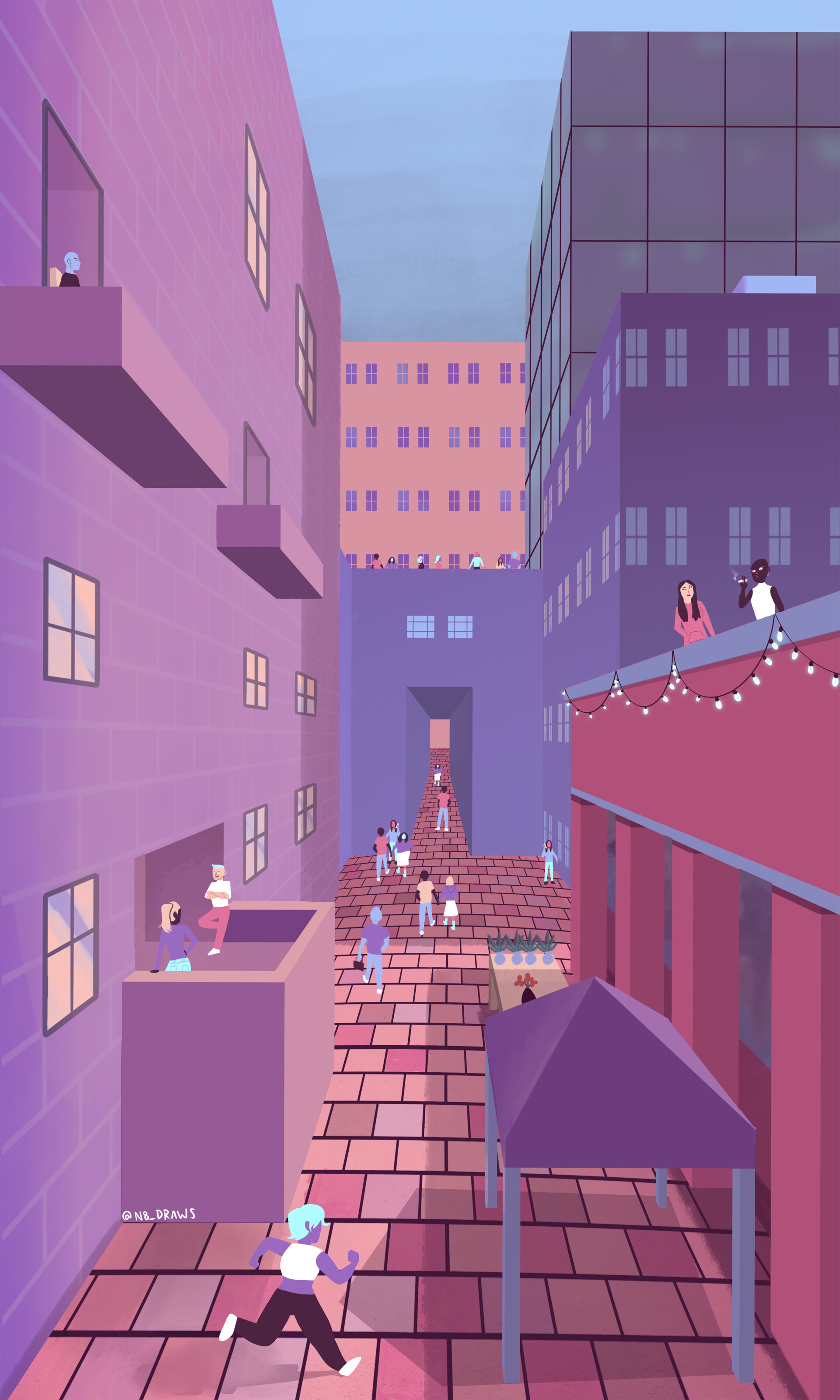 ArtStation - Pink City Alley Background Painting