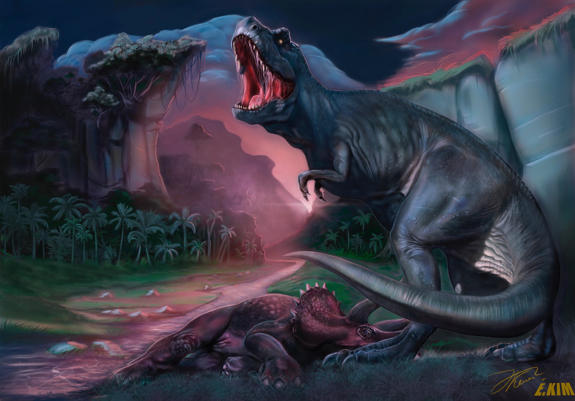 ArtStation - Drawing art T-Rex🦖&Trike for competition where I get 1st ...