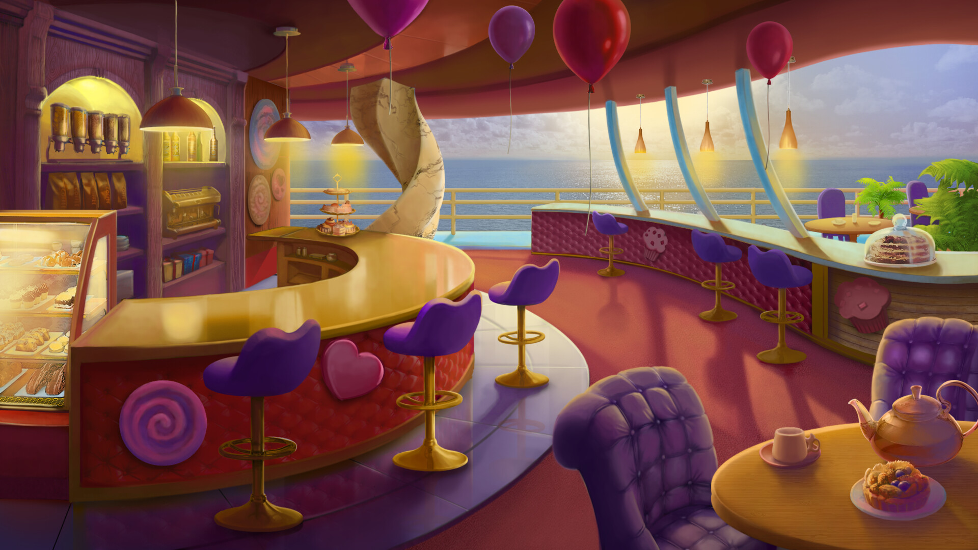 ArtStation - cruise ship cafeteria