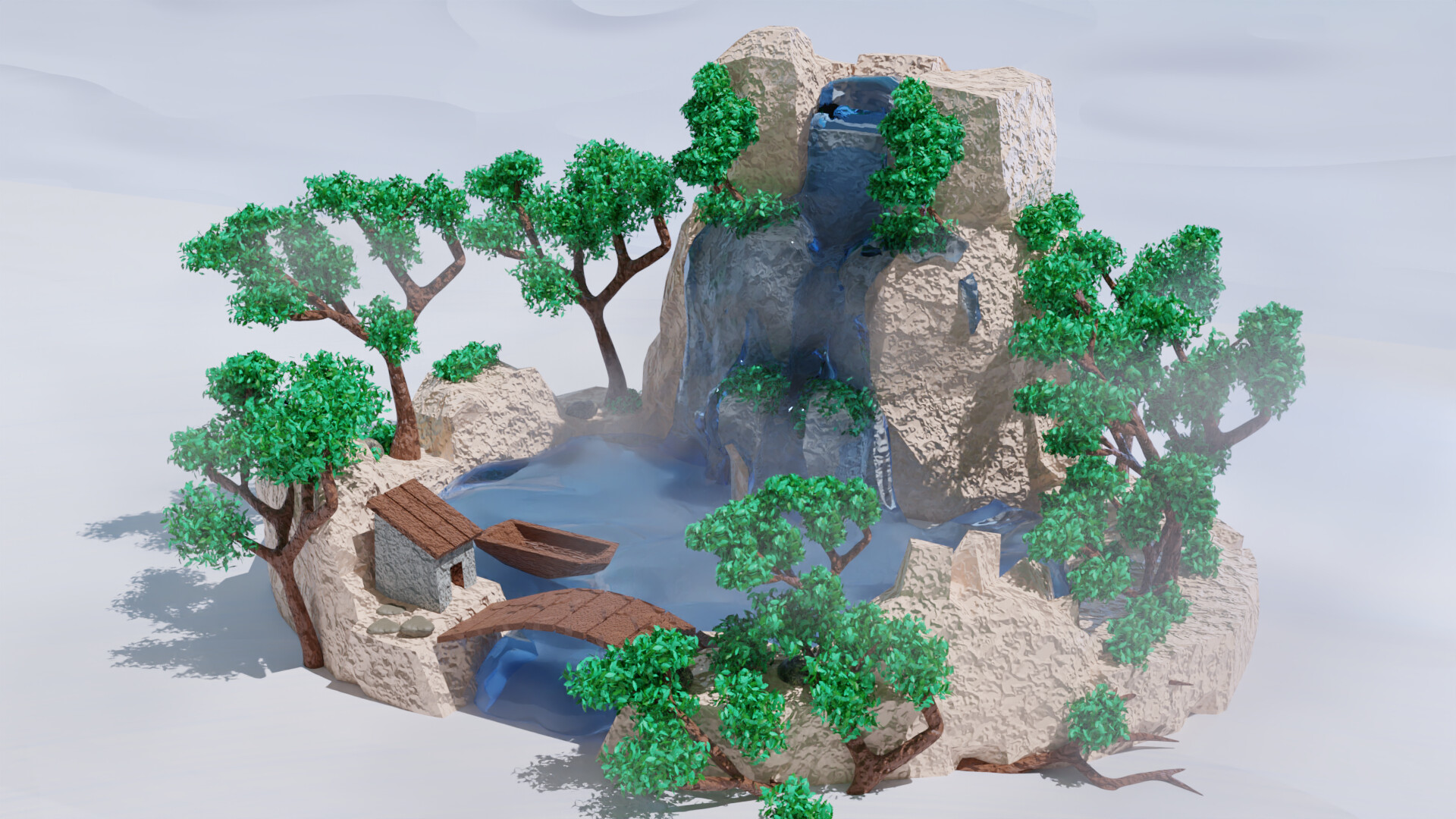ArtStation - Simple Low Poly Waterfall