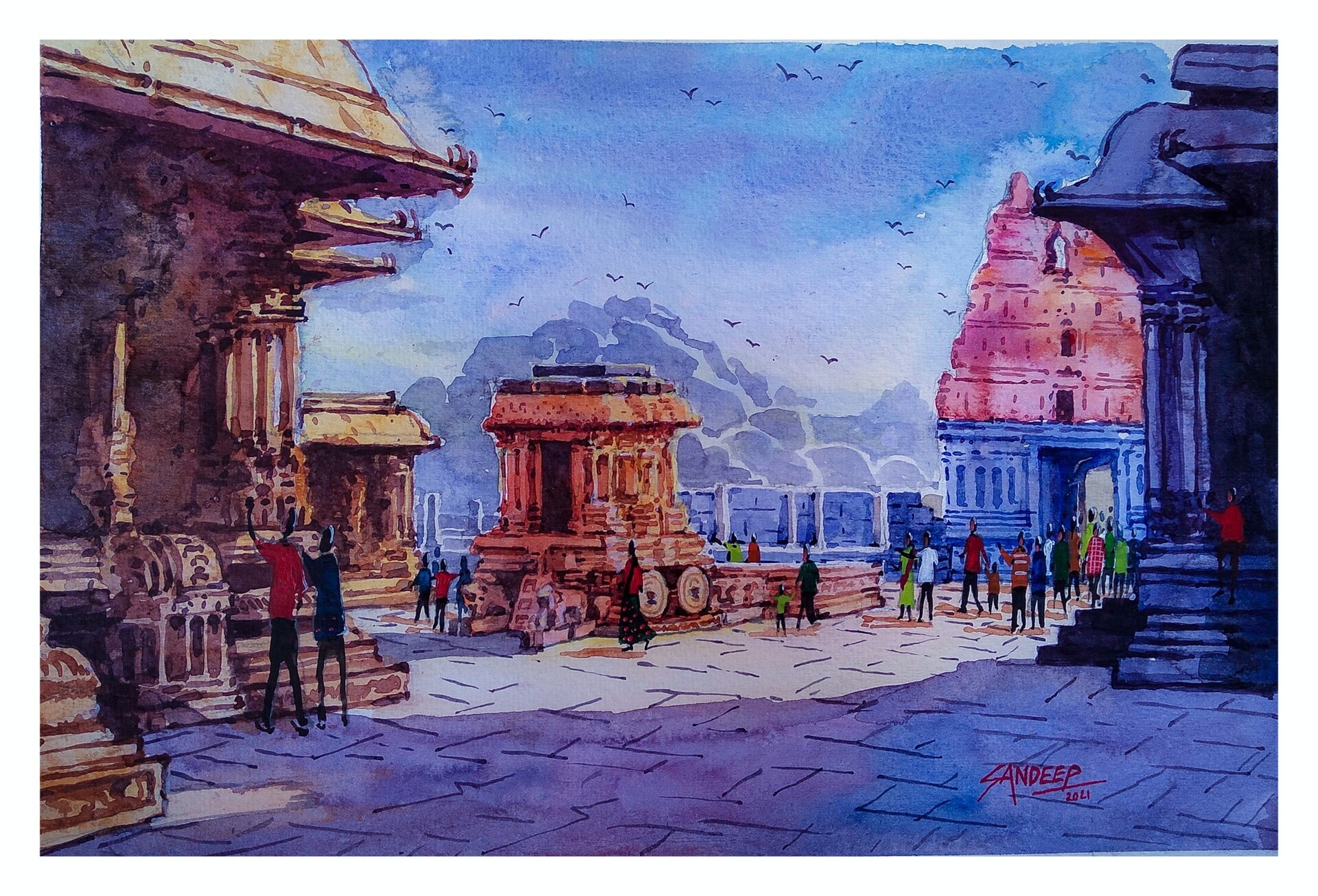 ArtStation - hampi landscape watercolor painting