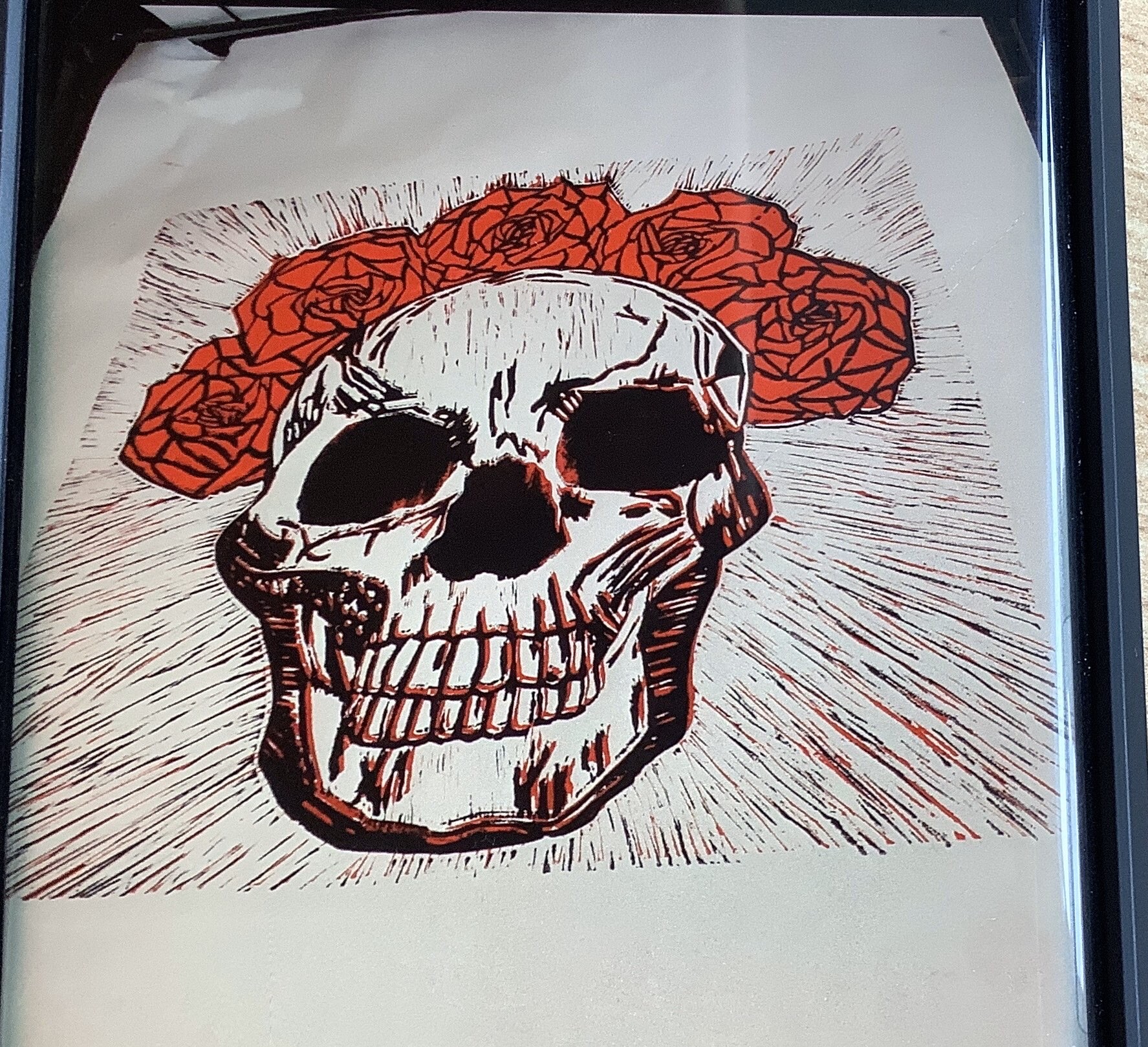 ArtStation - Skull dual colour lino print