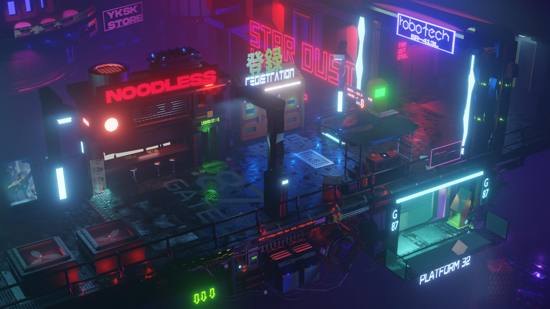 ArtStation - Cyberpunk platform scene