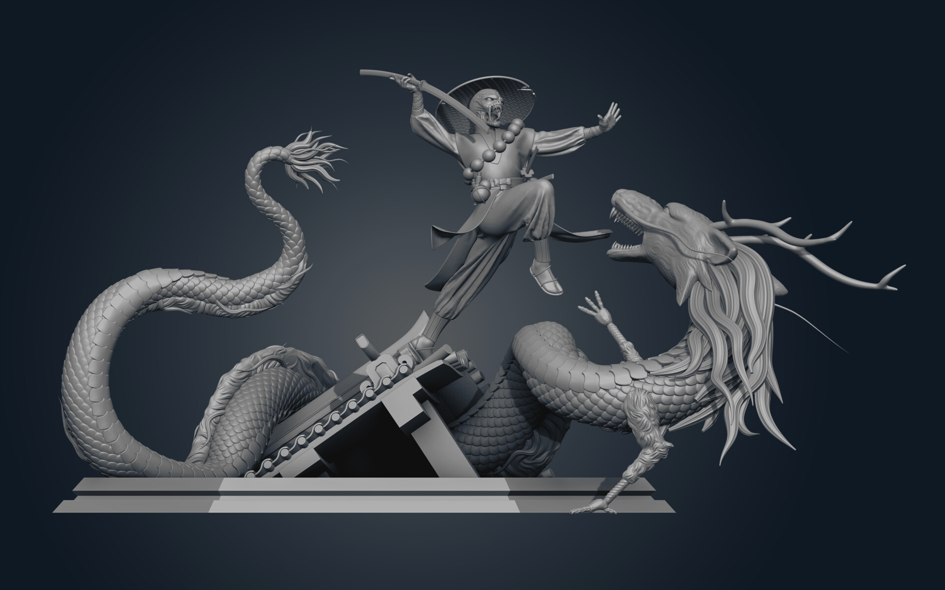 ArtStation - Samurai & Dragon