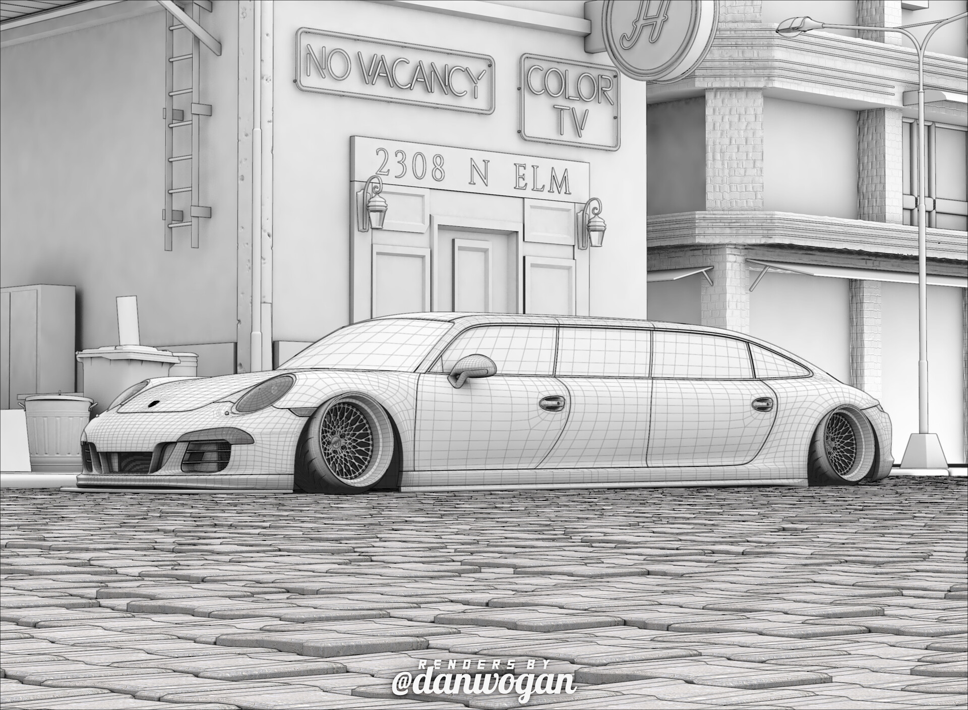 Daniel Wogan - Stanced Porsche Limousine 3D Render