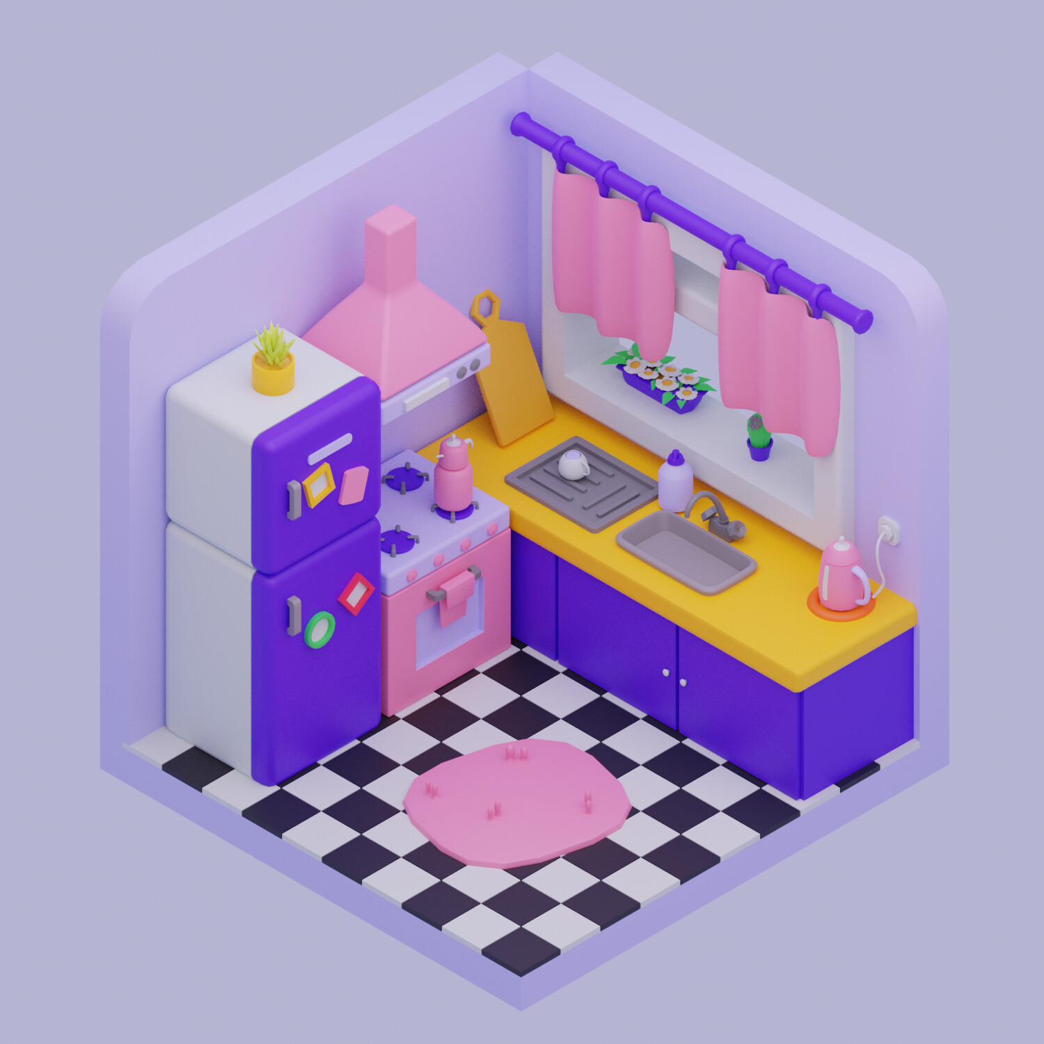 ArtStation - Low-poly Stylized 3D Kitchen