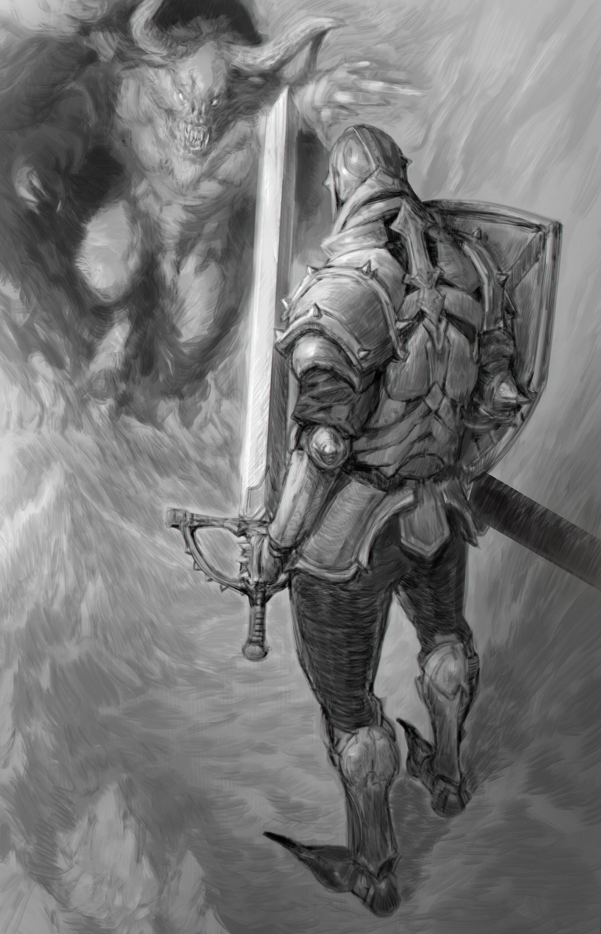 ArtStation - Cave & devil & knight