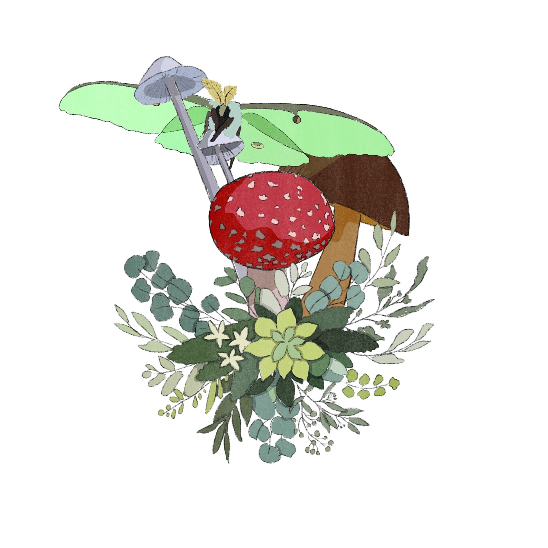 ArtStation - Moth and mushrooms