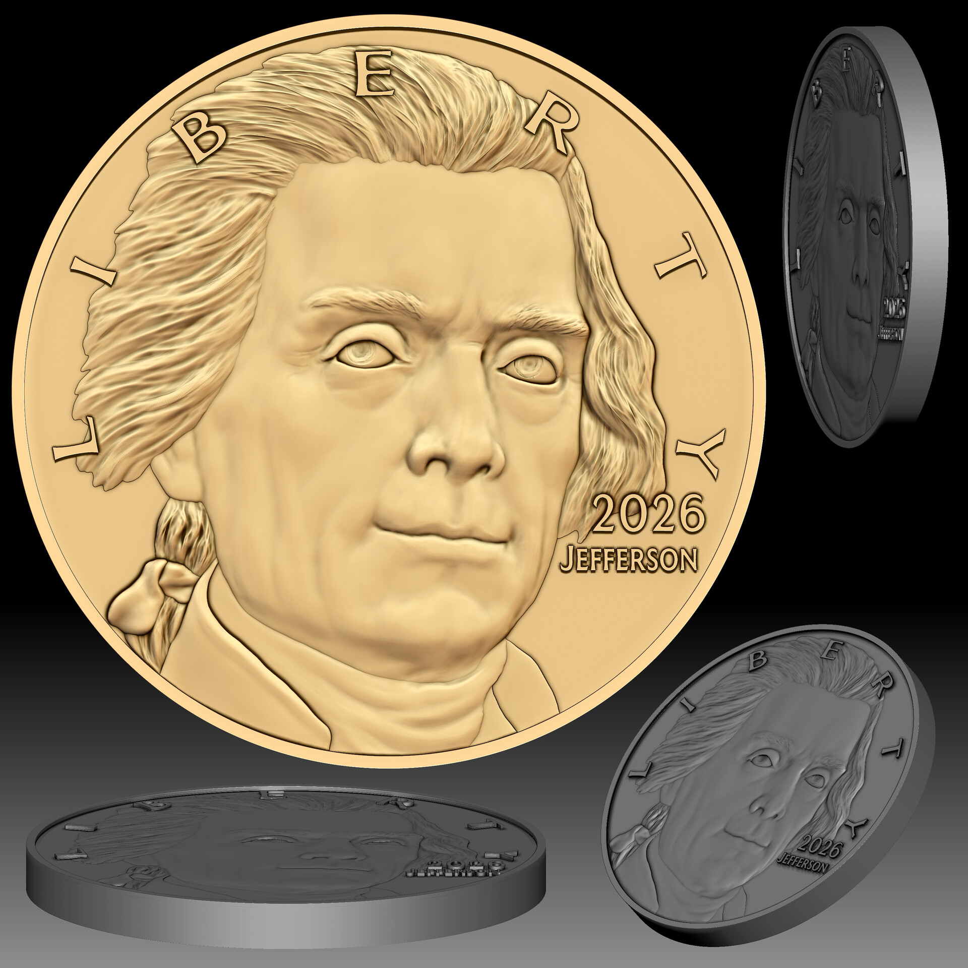 ArtStation - Coin portrait president Jefferson