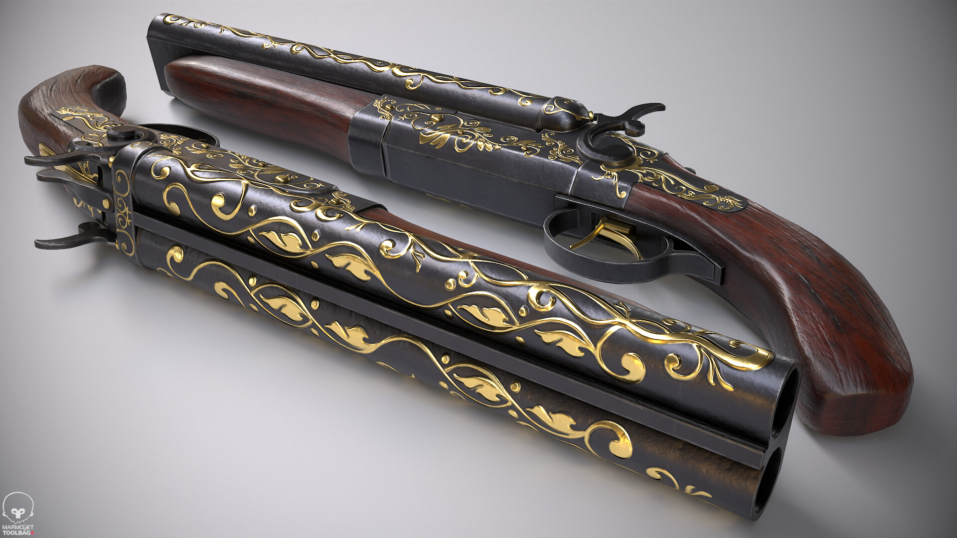 Golden Double Barrel Shotgun