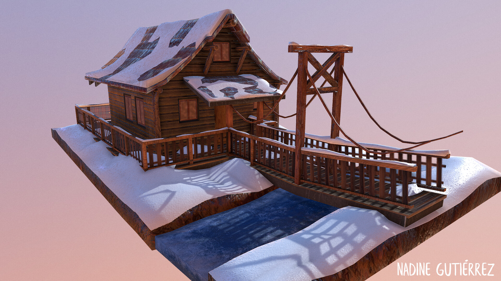 ArtStation - Cozy Wooden Cabin on Winter