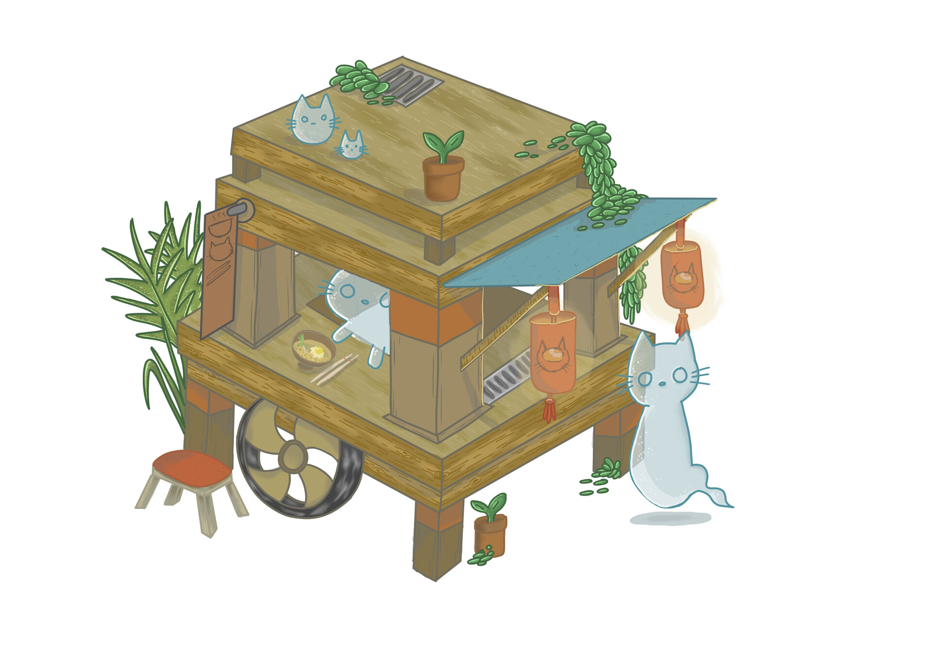 ArtStation - Ghost cat noodle bar