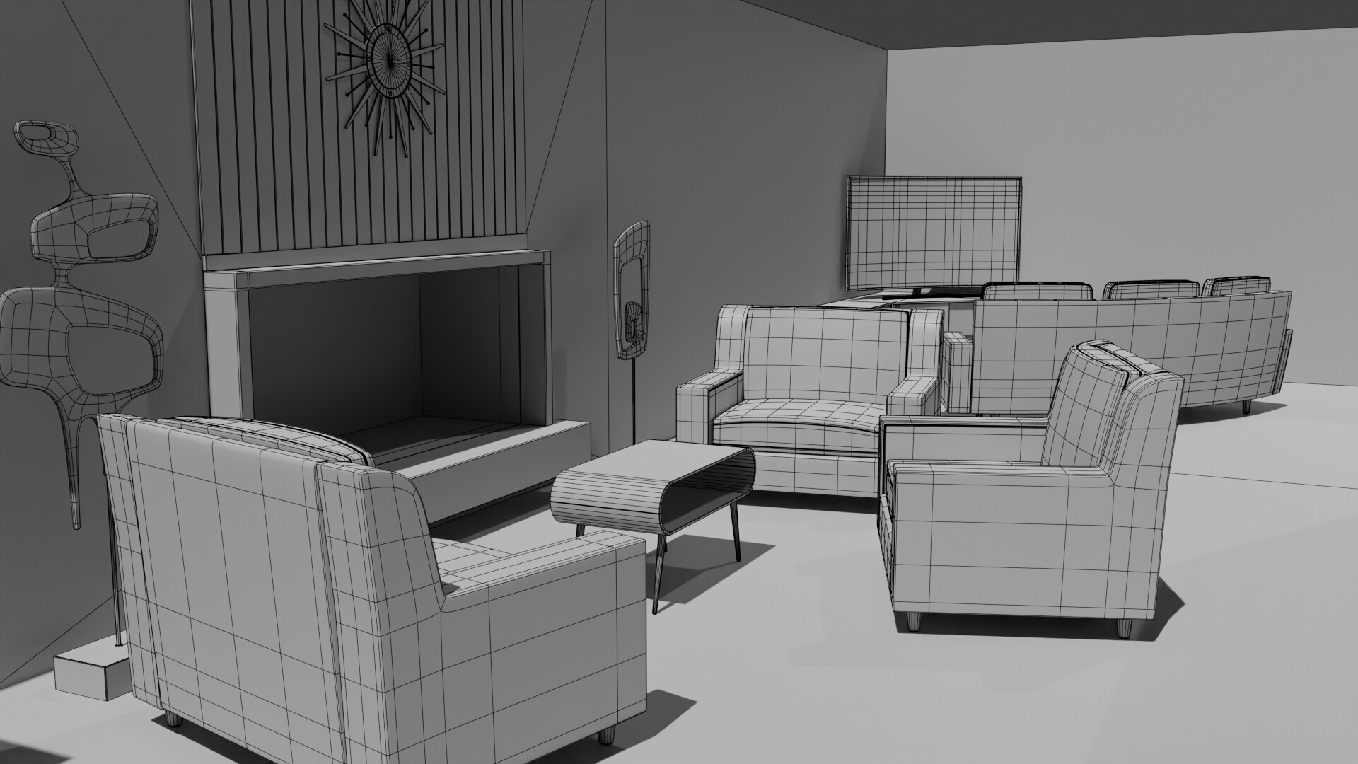 ArtStation - 3D model of a living room with an inner garden
