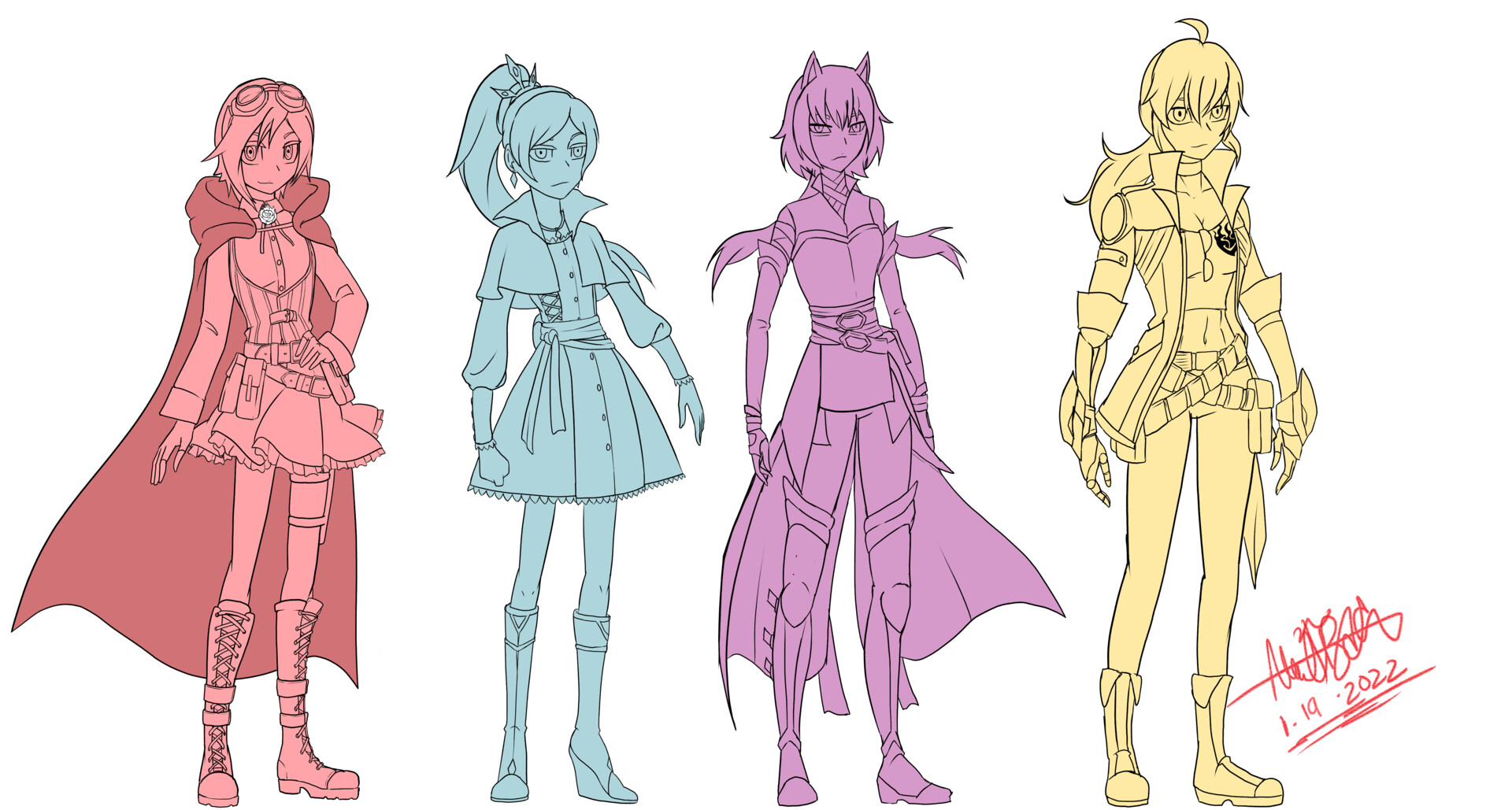 ArtStation - Team RWBY (7e B055 Redesign WIP Line Art)