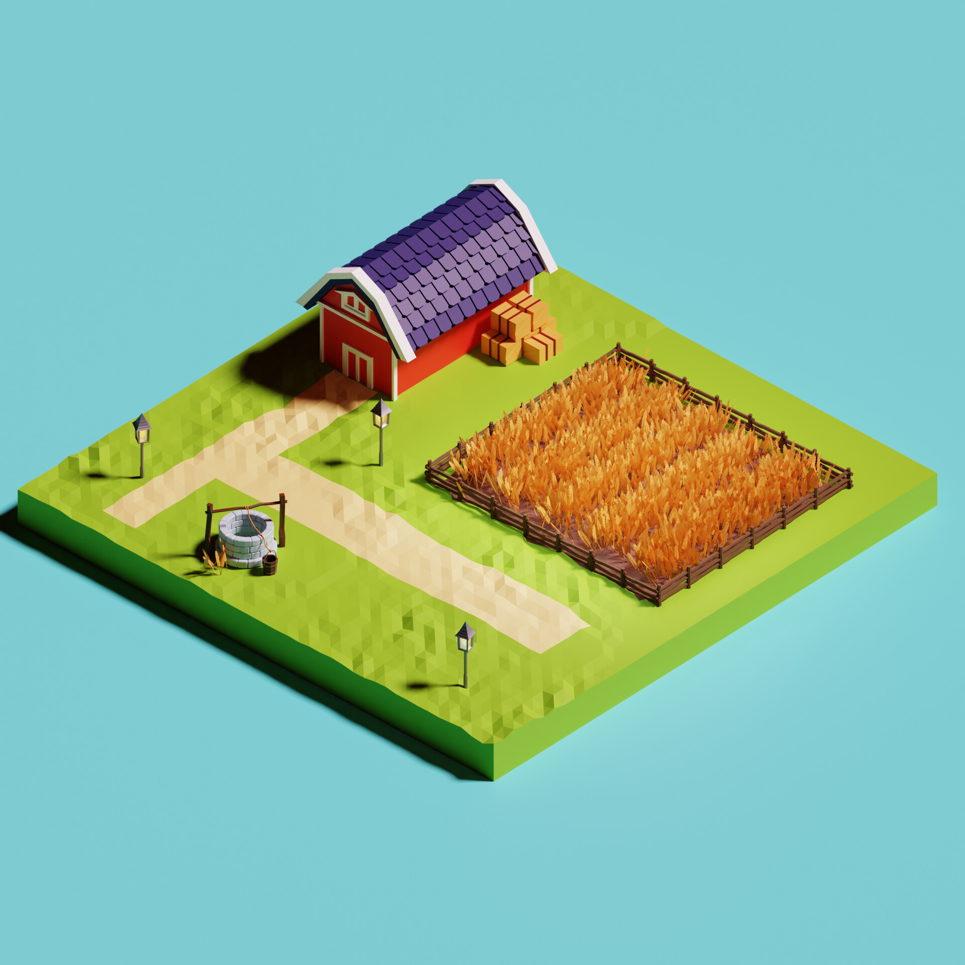 ArtStation - low poly barn