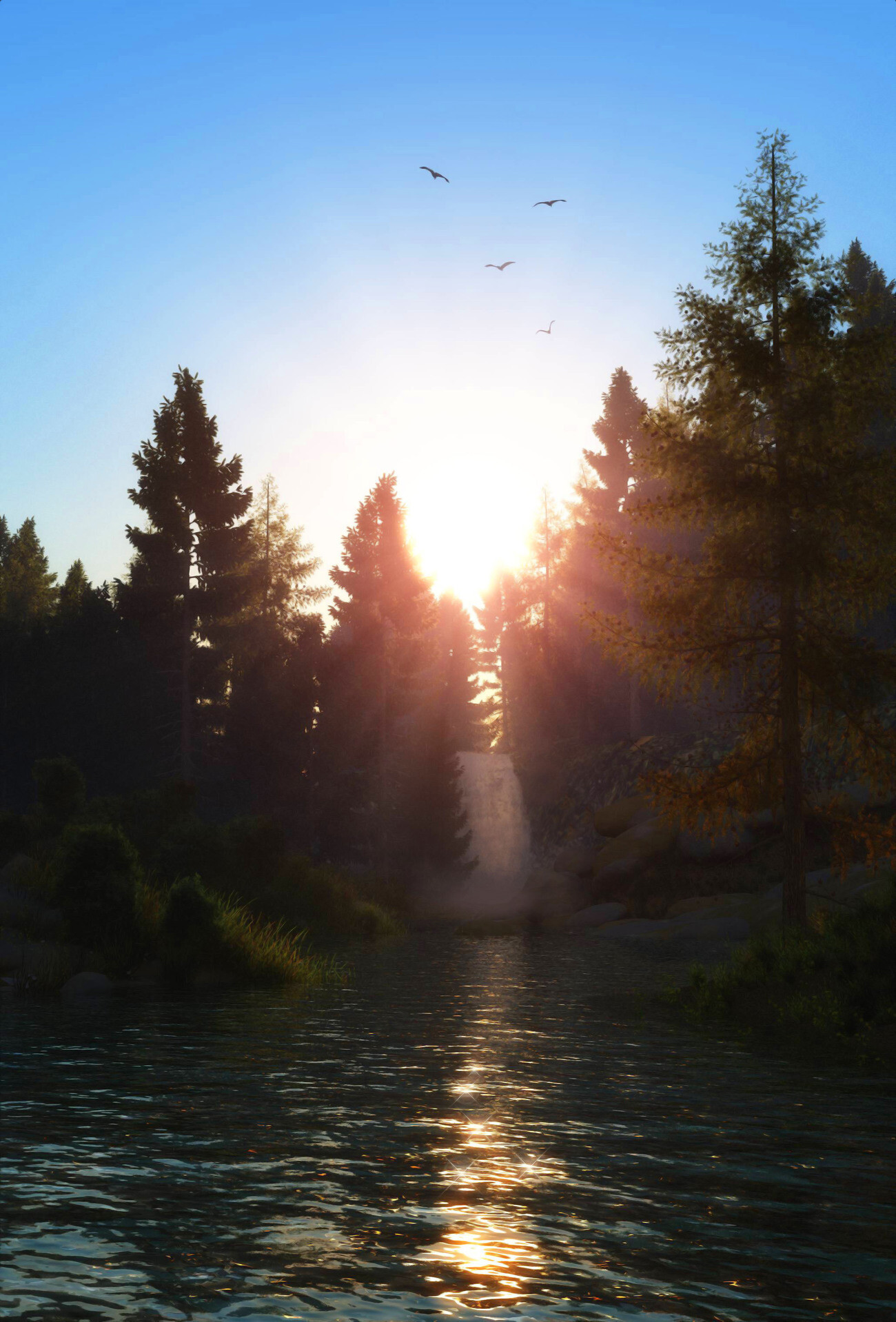 ArtStation - Morning Waterfall