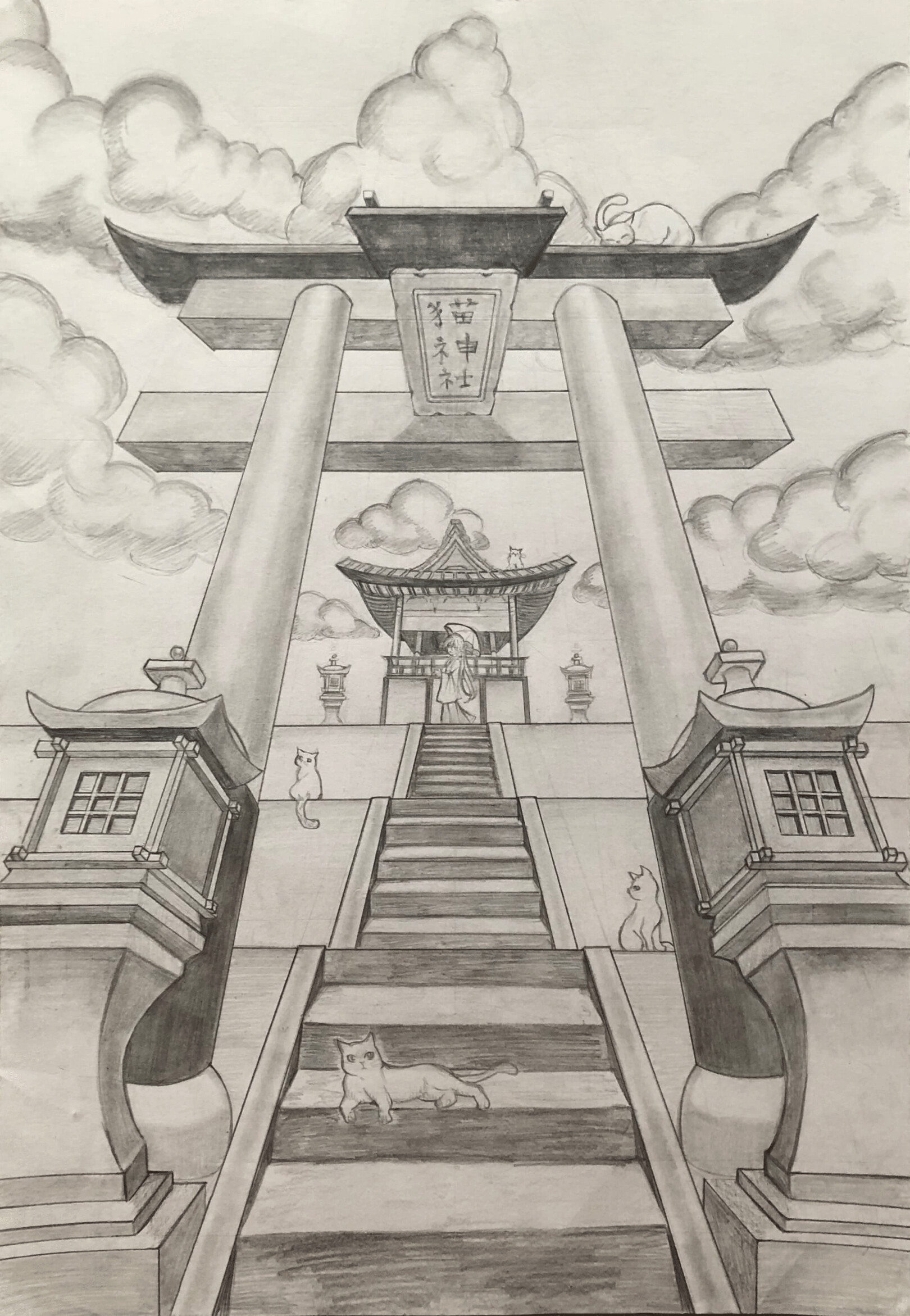 ArtStation - AGA DRAW CA3 - Perspective Drawing (Cat Shrine)
