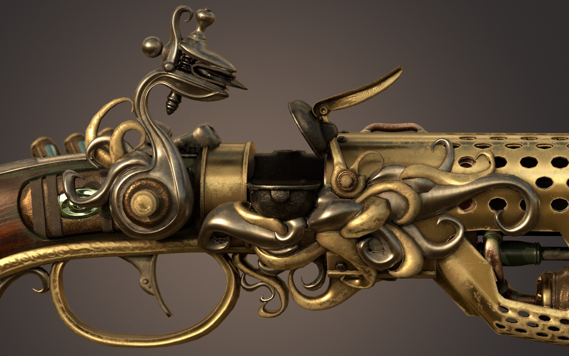 Mao Ide - Steampunk Victorian Repeating Flintlock Pistol - "The Swan ...