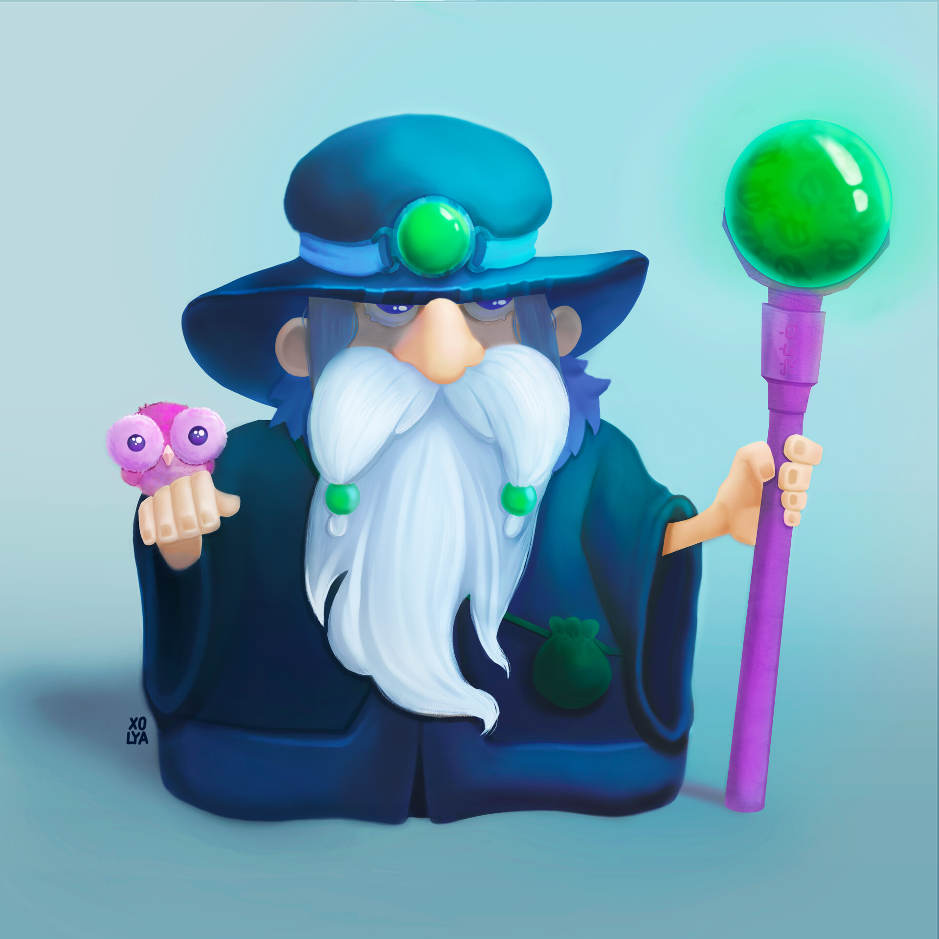 ArtStation - Old wizard with little owl and staff