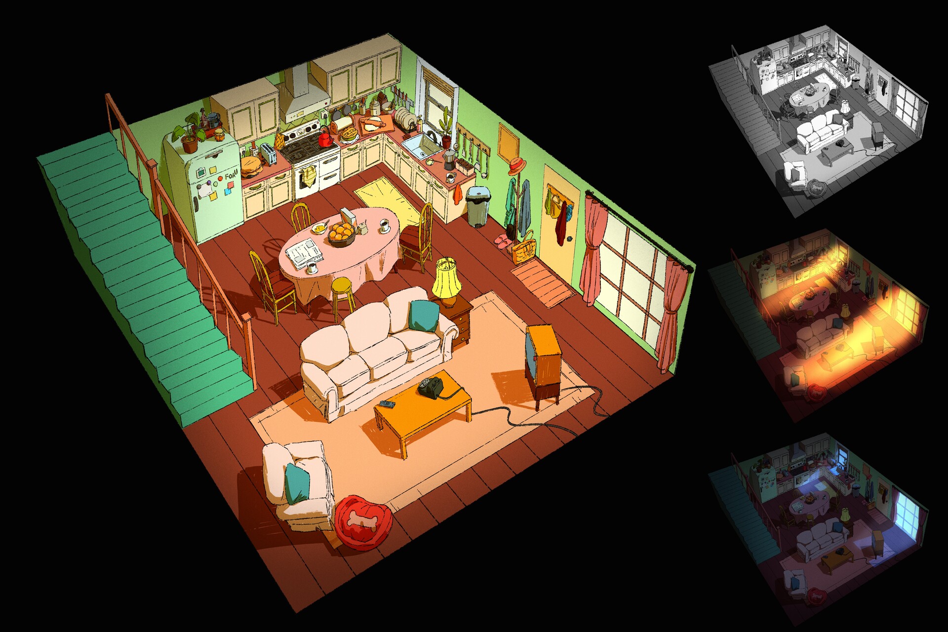 ArtStation - 80's Living Room Design