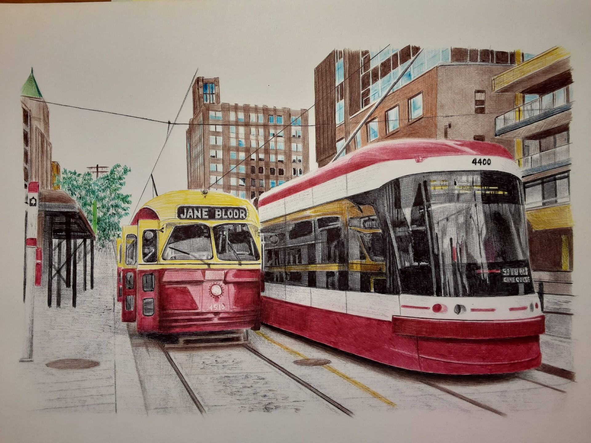 ArtStation - Ballpoint pen drawing of Toronto streetcars old and new 20 ...