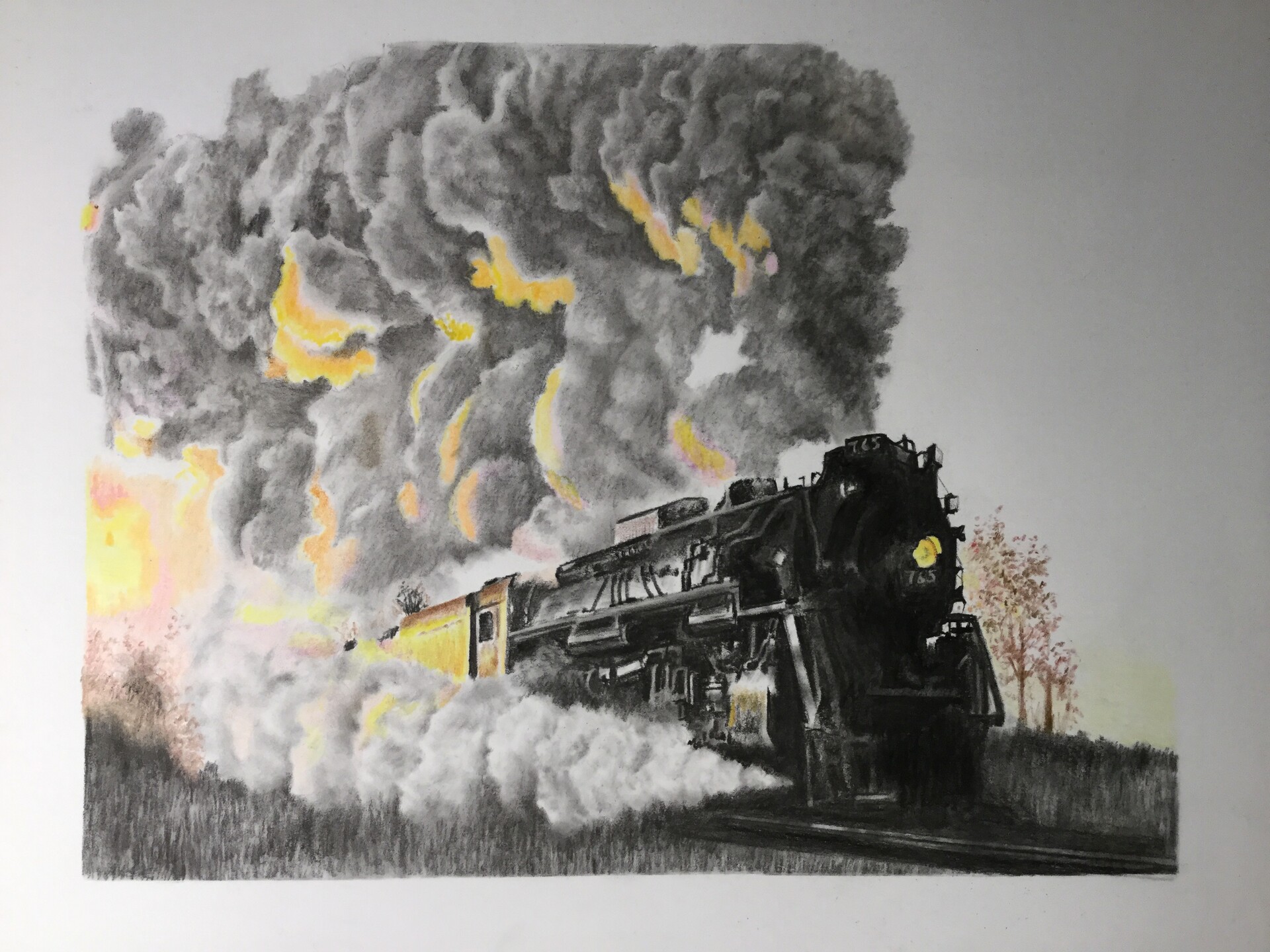 ArtStation - Pencil crayon of a steam engine