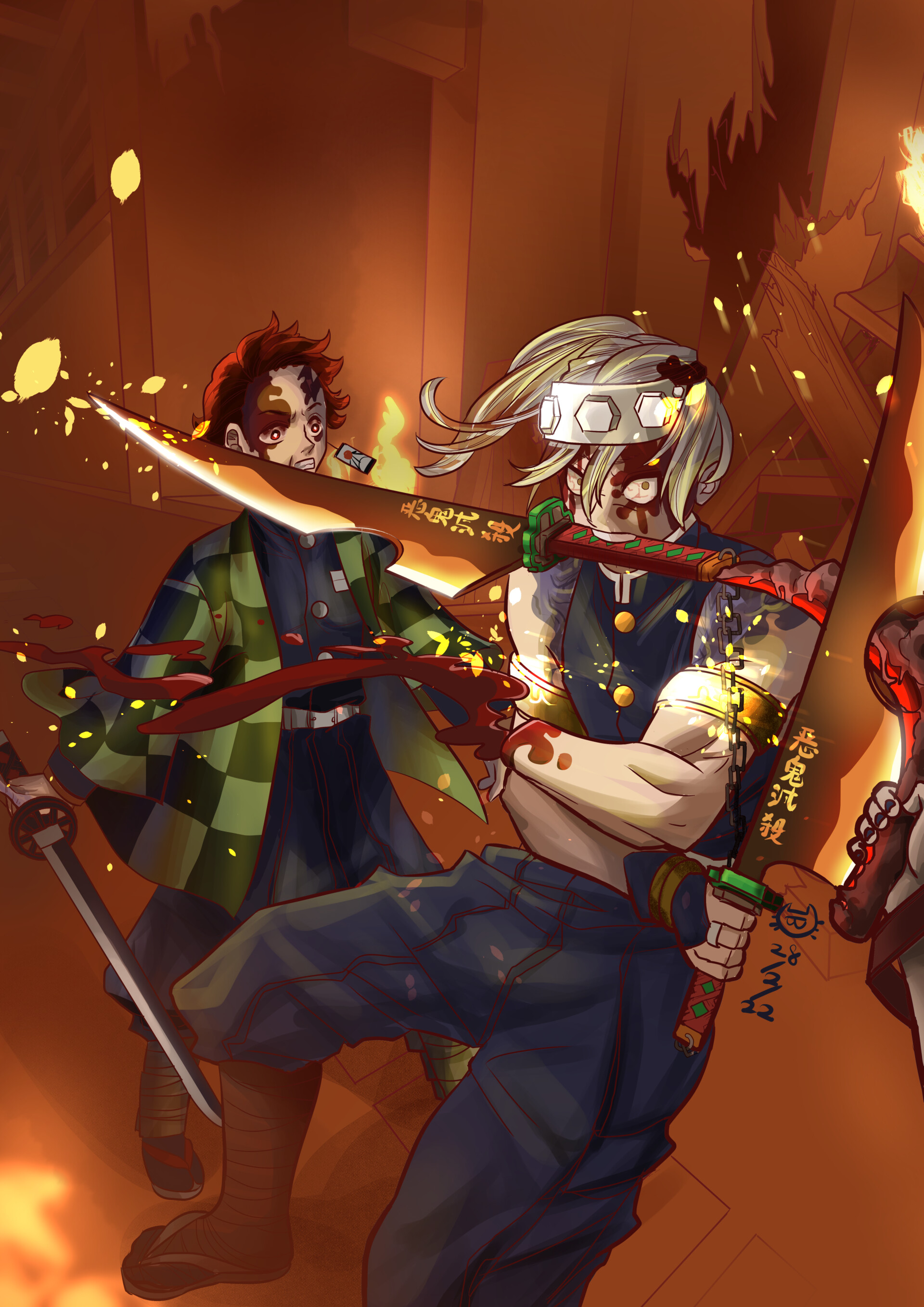 ArtStation - Uzui Tengen protect Kamado Tanjirou (Demon Slayer)