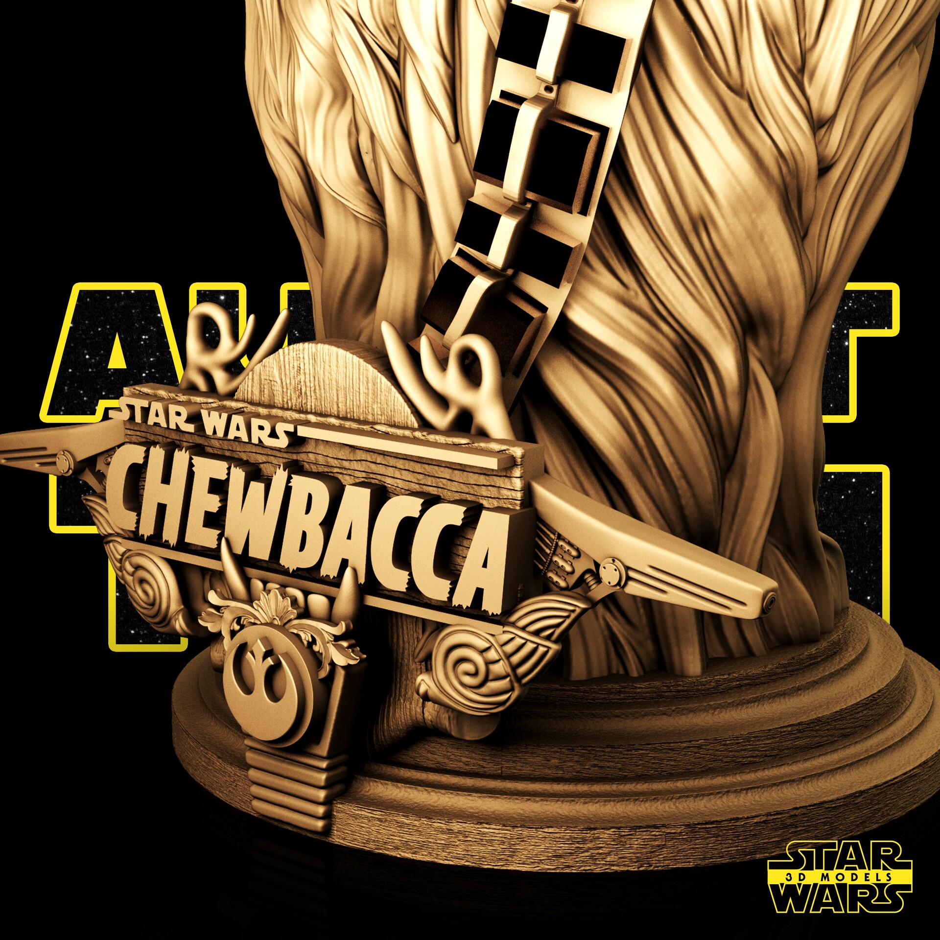 Star Wars 3D Printed Custom Bust Wookie Warrior Chewbacca by ...