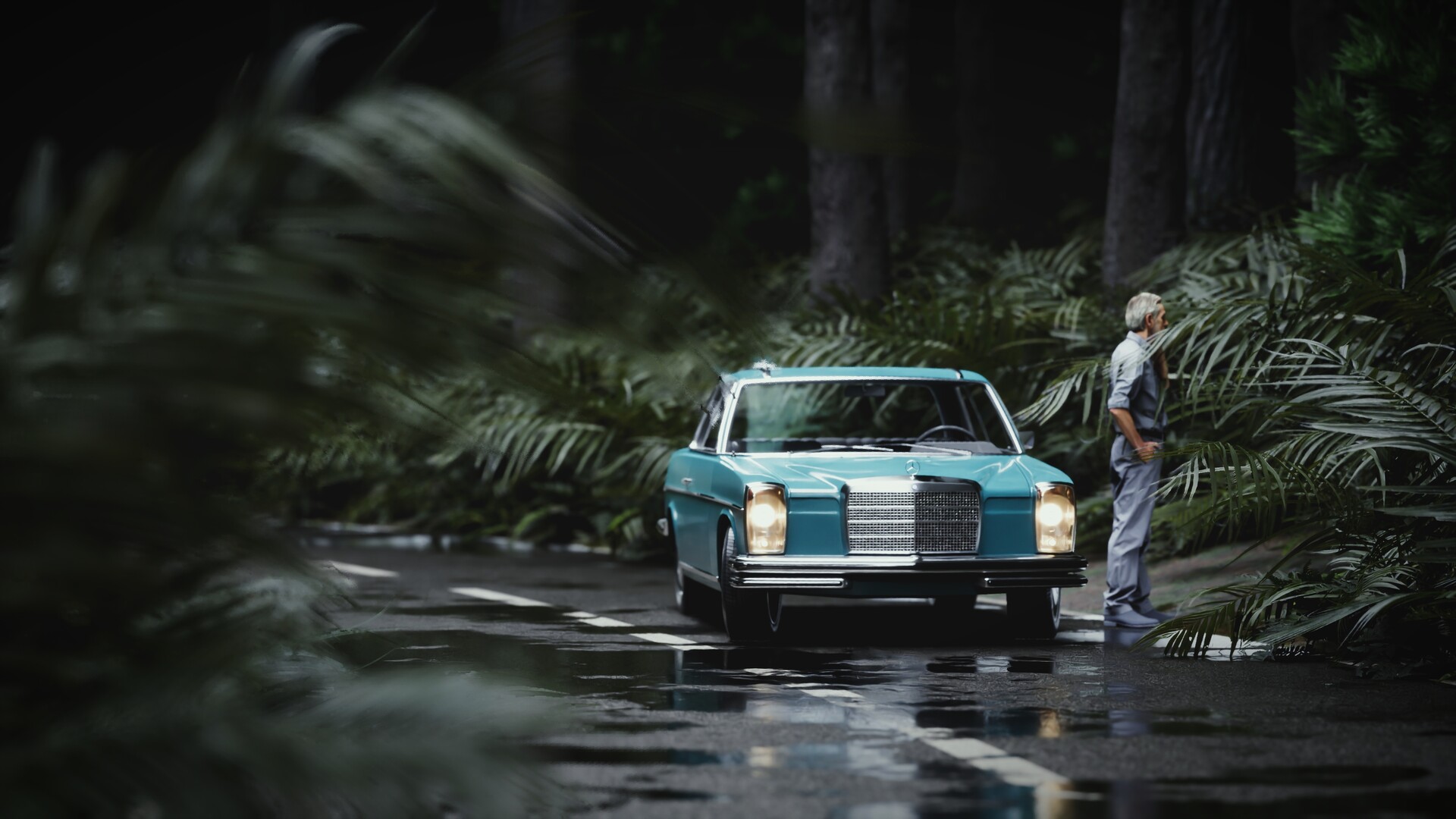 ArtStation - Mercedes-Benz on a forest road