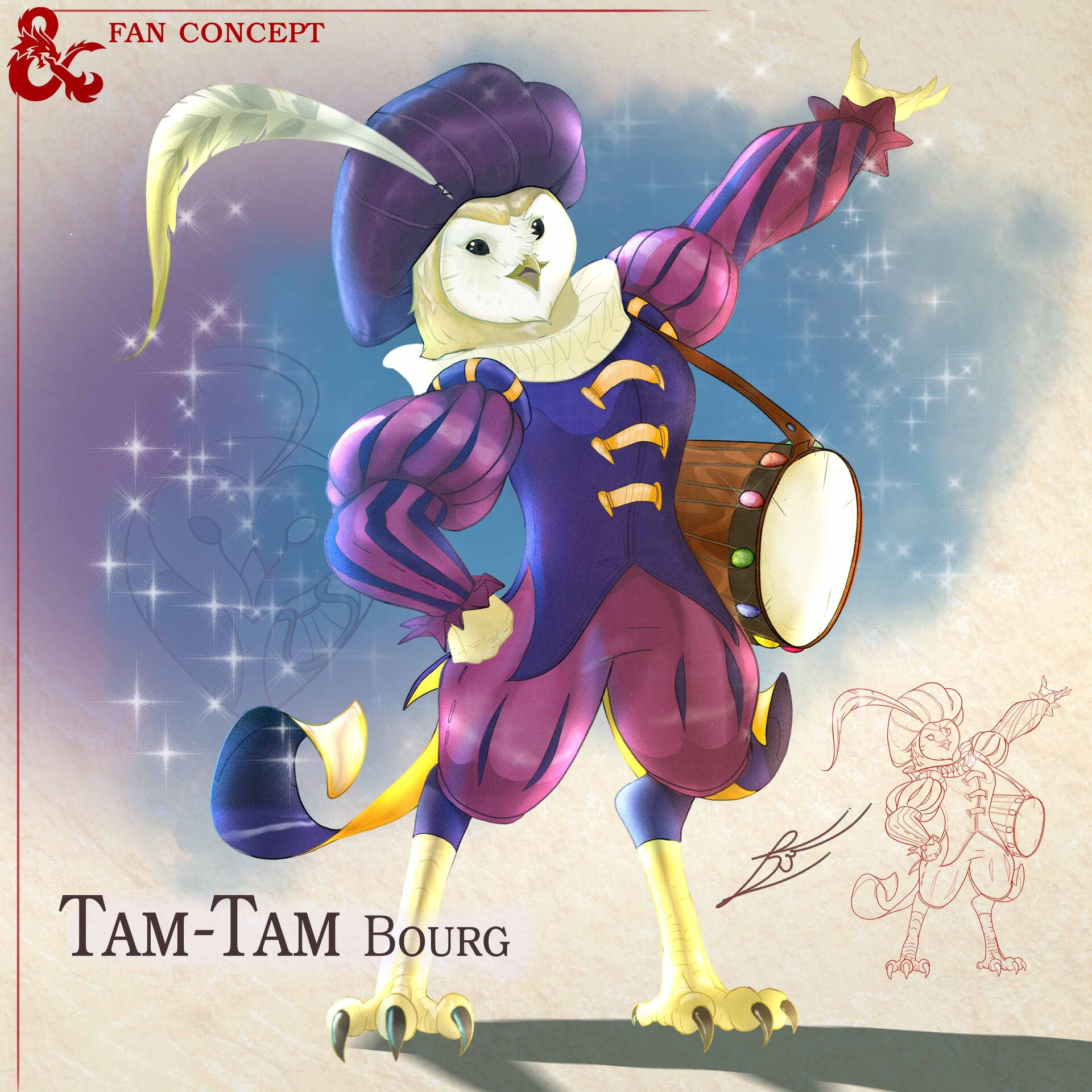 ArtStation - D&D Fan character concept - Tam-Tam Bourg - AAarakocra bard