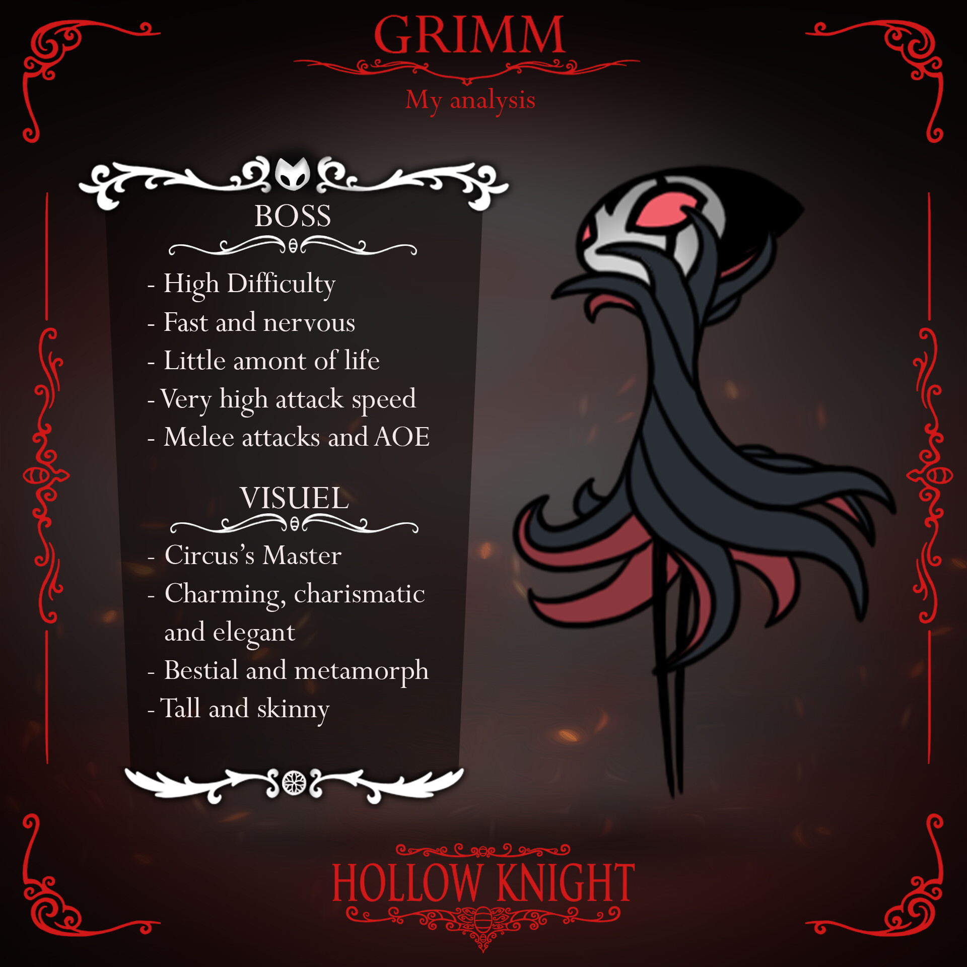 Vinerox - Vincent Atek - Grimmora - Fan Redesign of Grimm - Hollow Knight